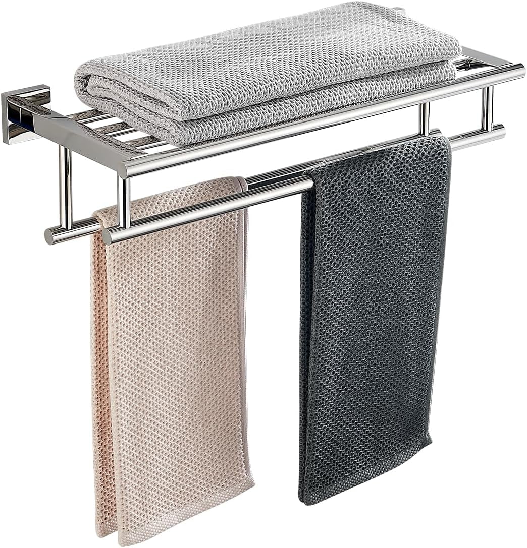 Bathroom Towel Rack Tower Holder with Double Towel Bar Polished Chrome ...