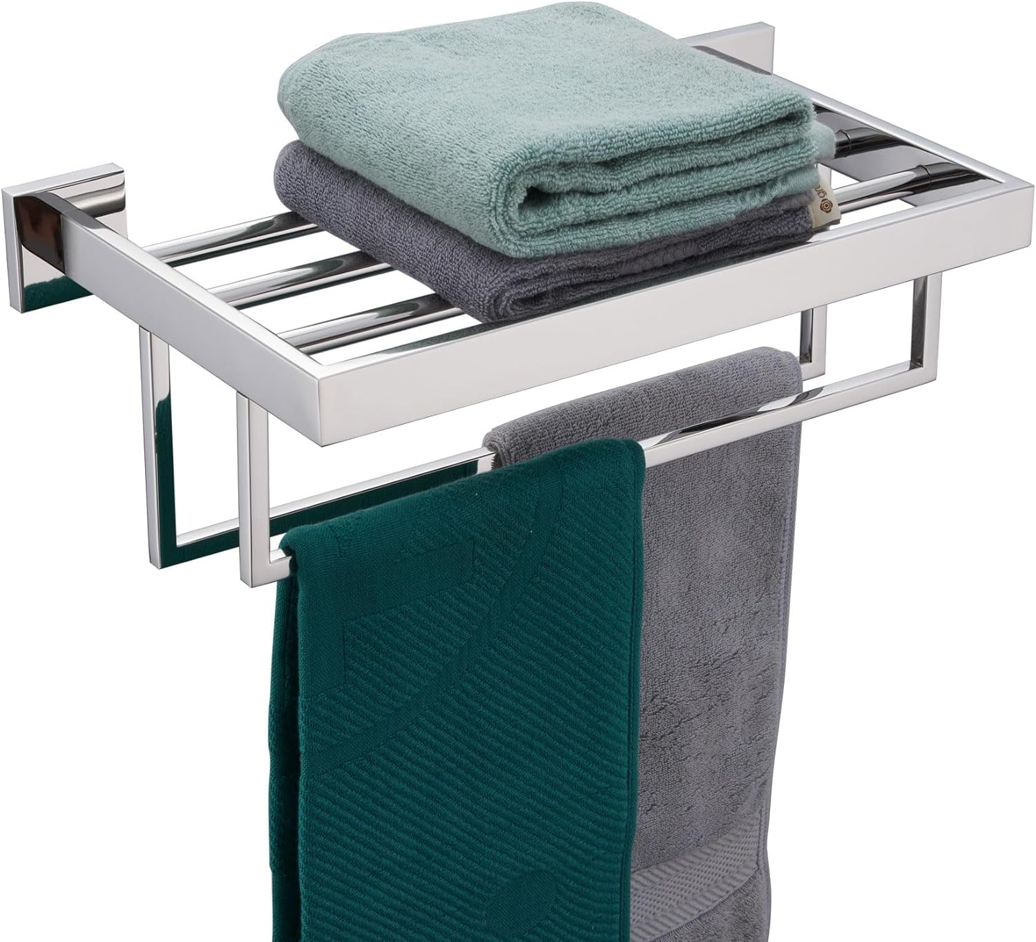 Bathroom Towel Shelf 16'' Chrome Towel Rack with Two Bath Towel Bars ...