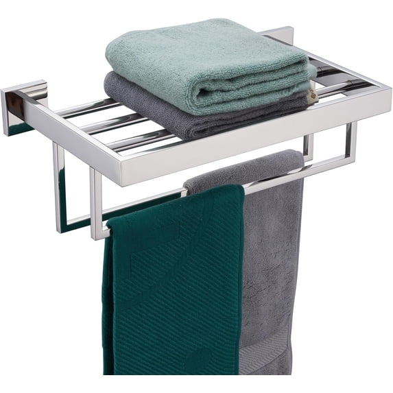 Bathroom Towel Shelf 16'' Chrome Towel Rack with Two Bath Towel Bars ...