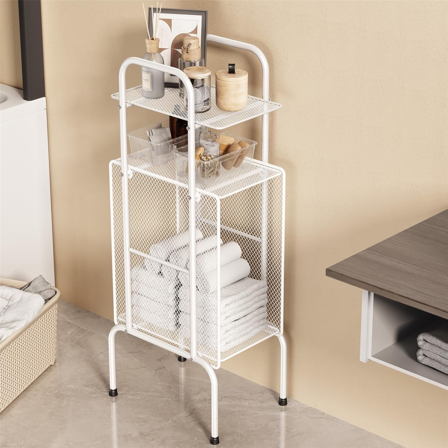 Bathroom Towel Storage Rack Stand, 3 Tier Bathroom Shelves Freestanding ...