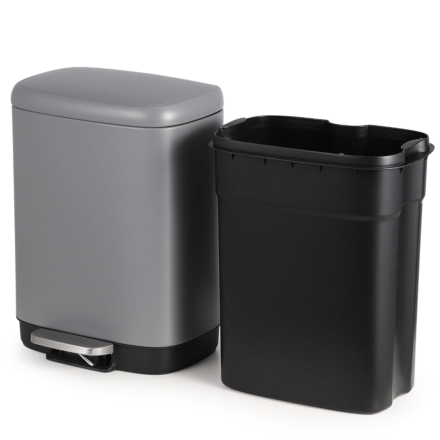 Bathroom Trash Bin with Lid, 3.2 Gallon Stainless Steel Kitchen Trash ...