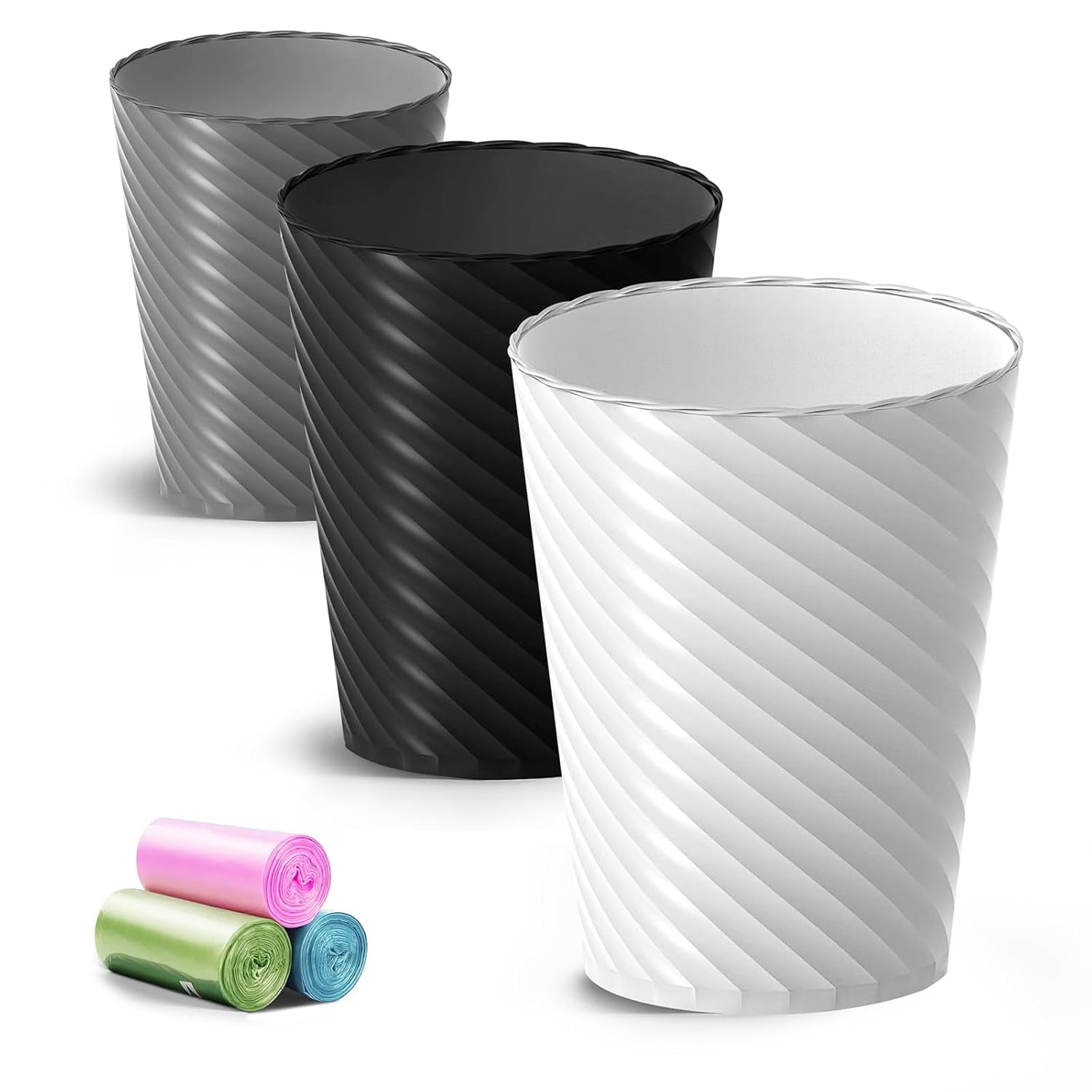 Bathroom Trash Can, 3 Pack 1.8 Gallons Small Trash Can with Trash Bags ...