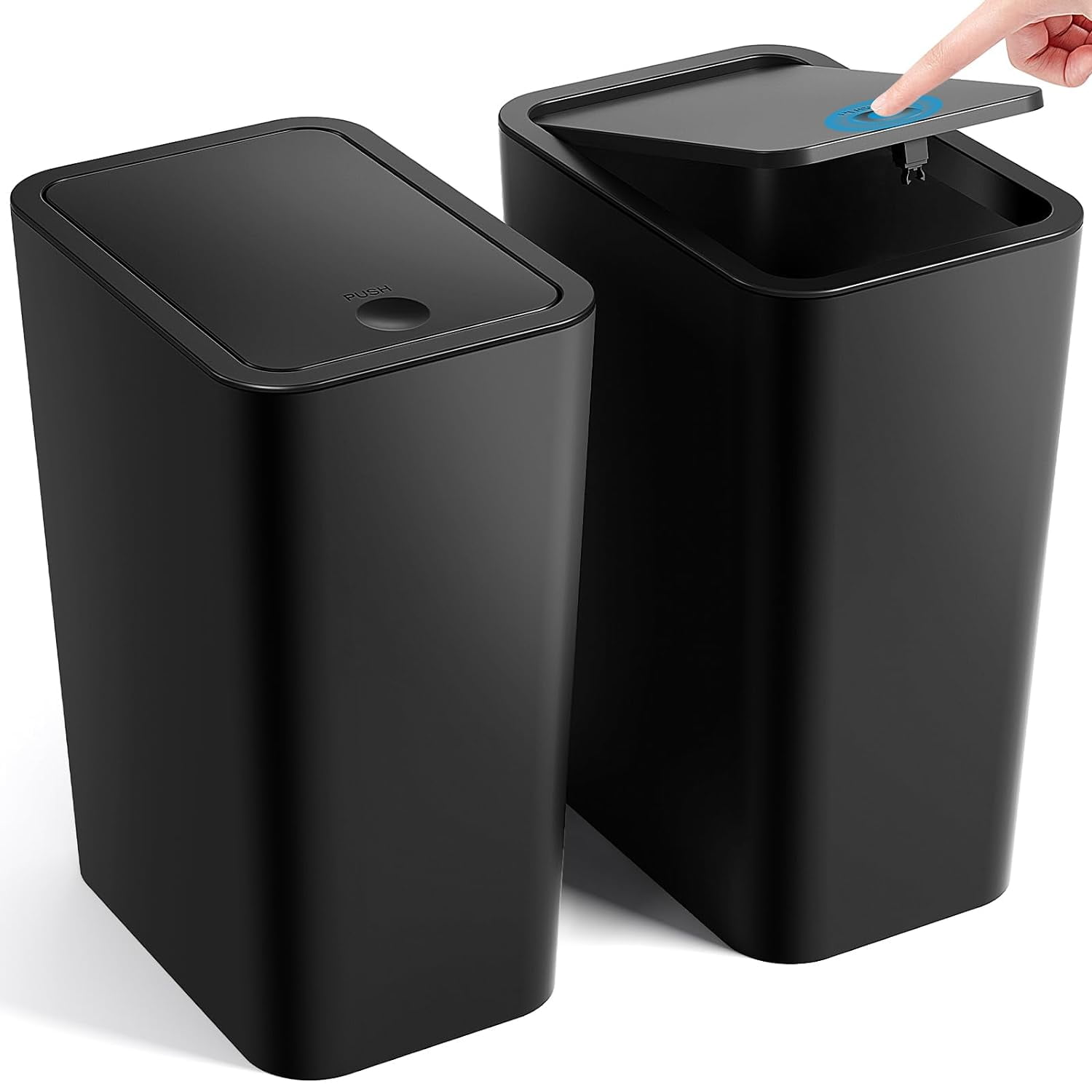 Bathroom Trash Can with Lid, 2 Pack 4 Gallons/15 Liters Garbage Can ...