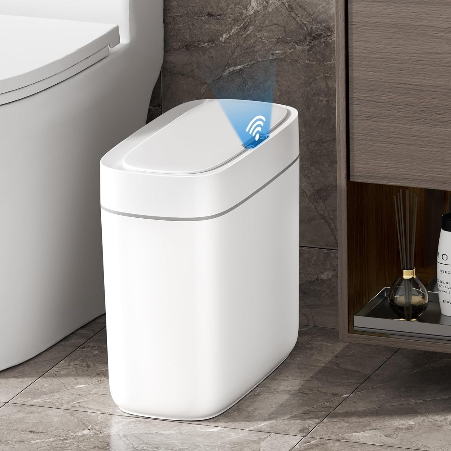 Bathroom Trash Can with Lid, 3.5 Gallon Automatic Motion Sensor Garbage ...