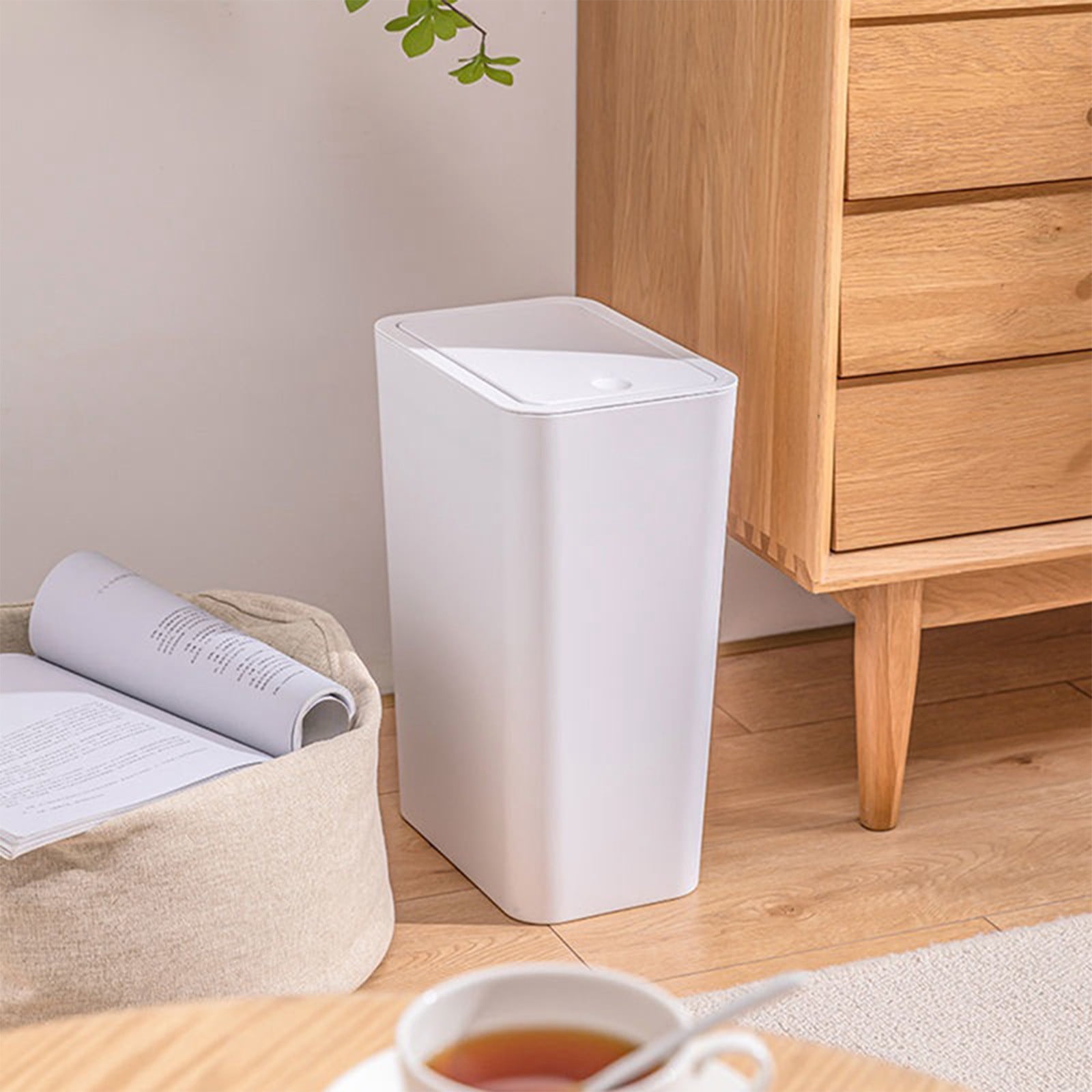 ZEIDO Bathroom Trash Can with Lid, 4 Gallon Slim Plastic Wastebasket ...