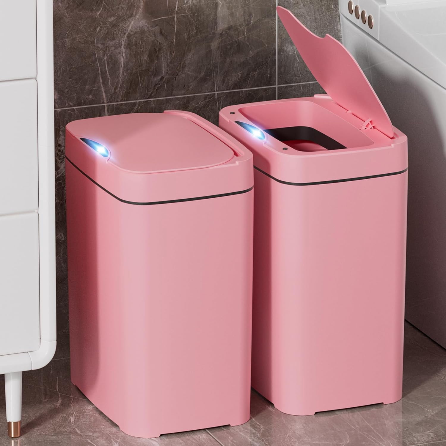 Bathroom Trash Can with Lid, Automatic Trash Can Small Smart Garbage ...