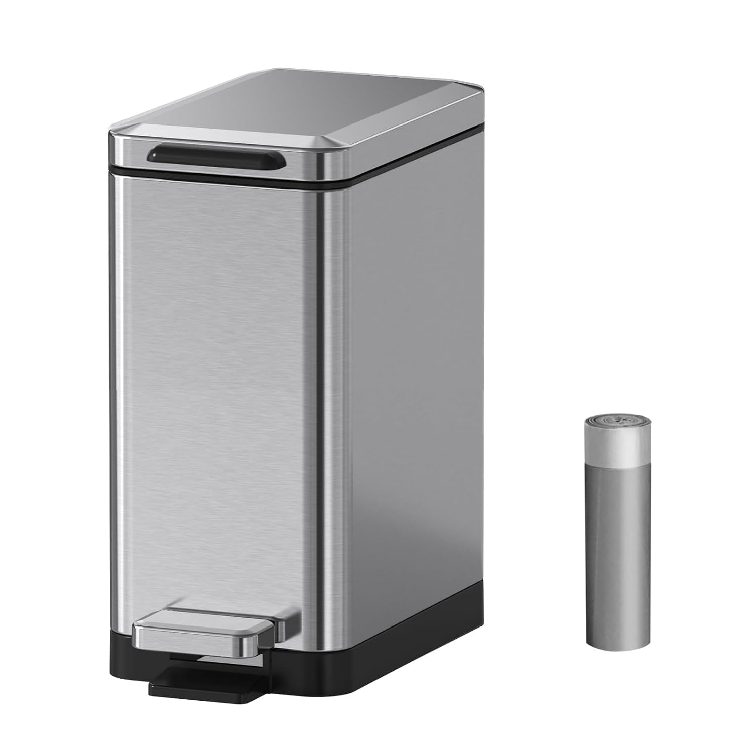 Bathroom Trash Can with Lid Slim Stainless Steel Small Bathroom Garbage ...