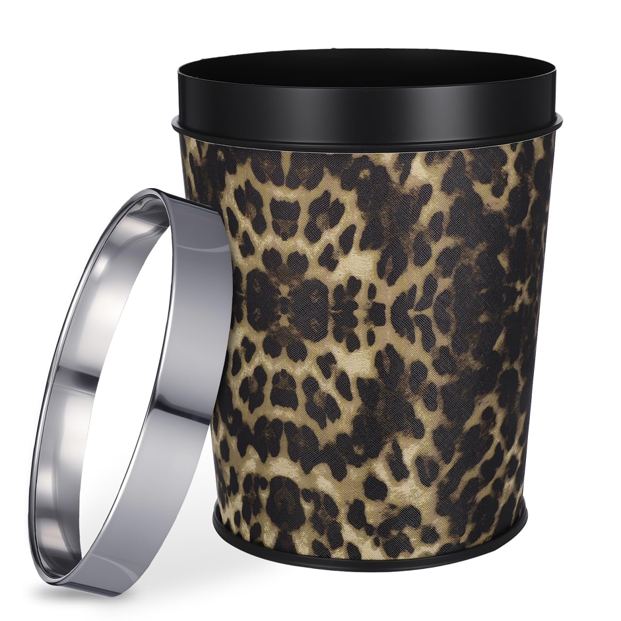 Bathroom Trash Can Recycling Bin Leopard Print Round Waste Basket ...