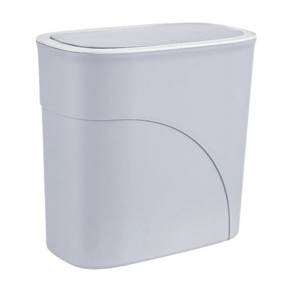 Bathroom Trash Can, Slim Garbage Can with Press-Top Lid, Small Gray ...
