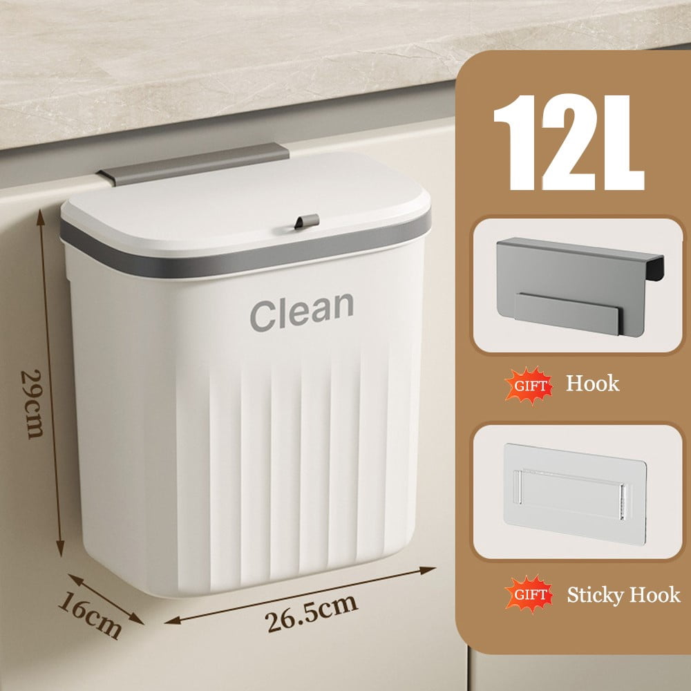 Bathroom Trash Can Wall Mounted Hanging Trash Bin With Lid Waterproof ...