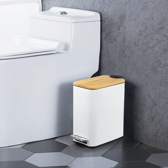 Bathroom Trash Can with Bamboo Lid Soft Close and Foot Pedal ...