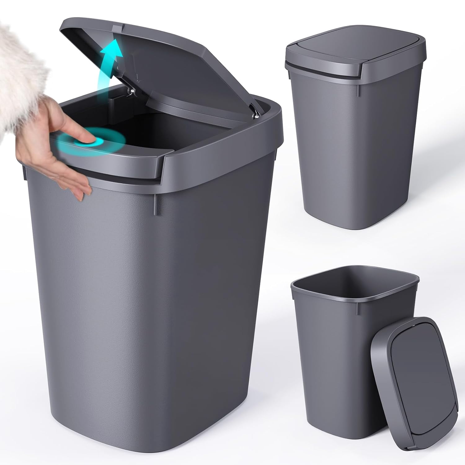 Bathroom Trash Can with Lid, 10L/2.6 Gal Small Garbage Can with Press ...