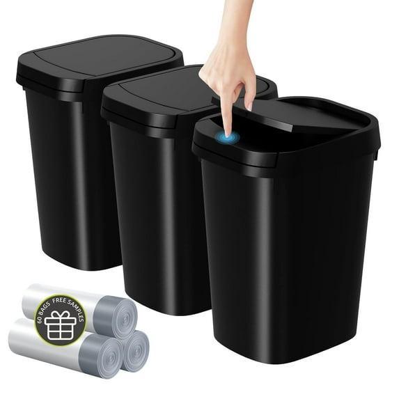 Bathroom Trash Can with Lid, Slim Garbage Bin with Pop-Up Lid, Plastic ...