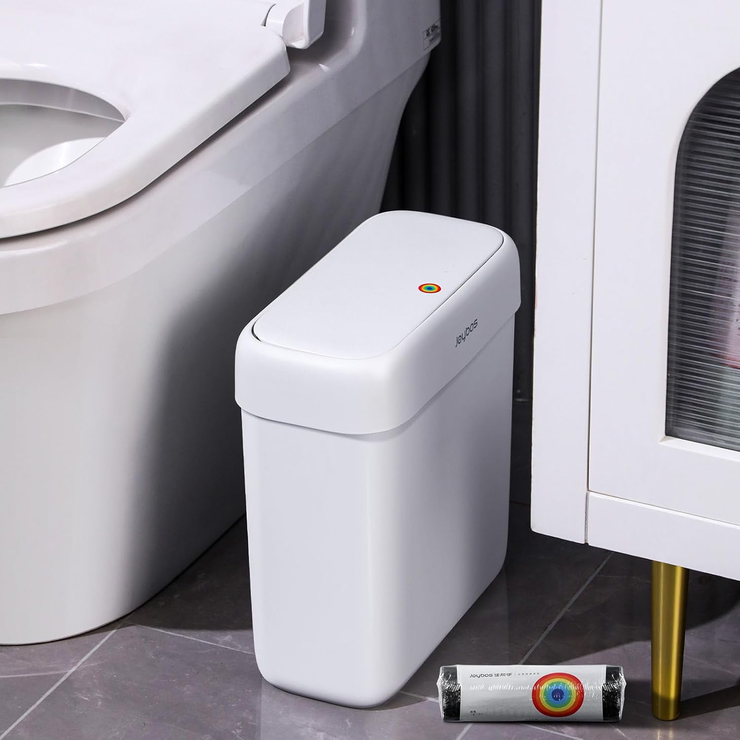 Bathroom Trash Cans,Adsorption Garbage Can with Press Type Lid,10L ...