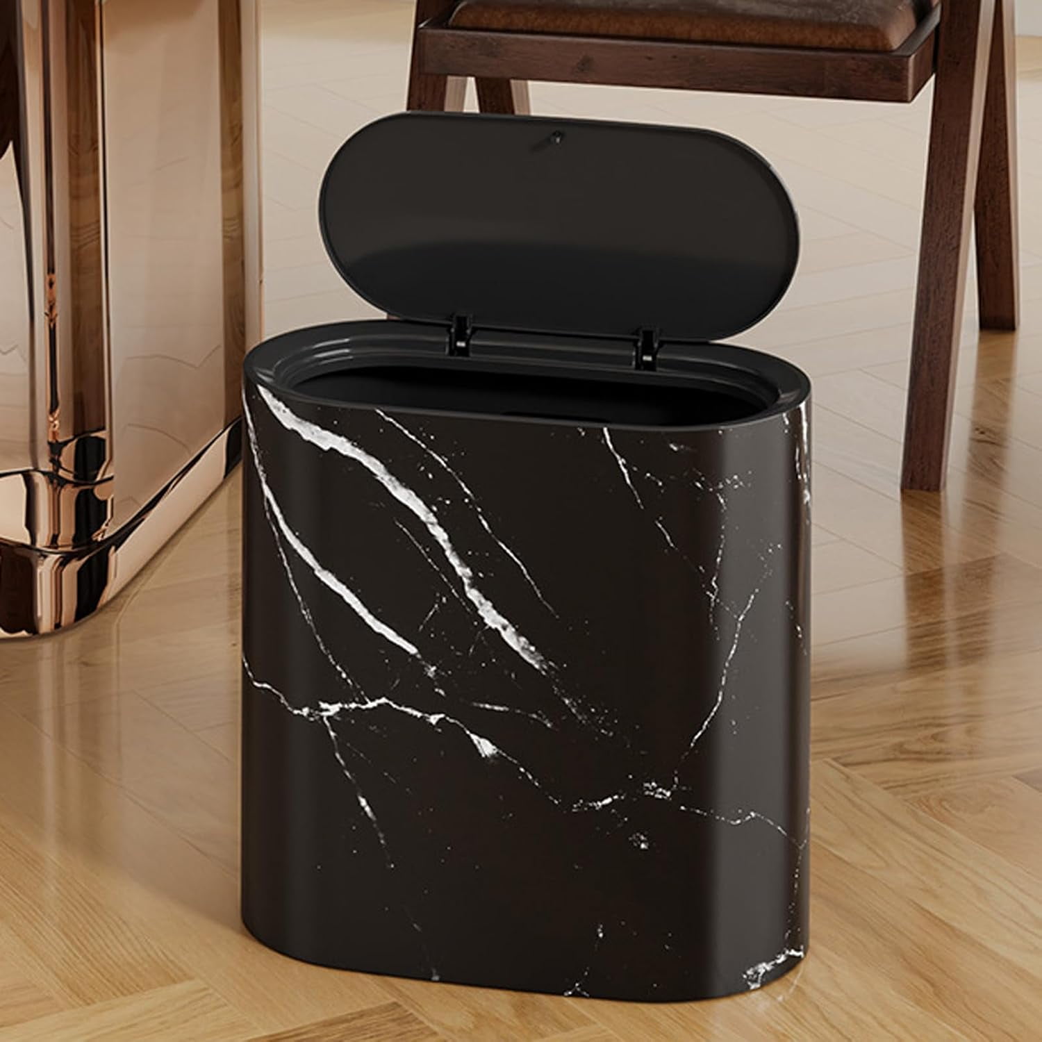 Bathroom Trashcans with Lids, Plastic Marble Wood Pattern Trash Can ...
