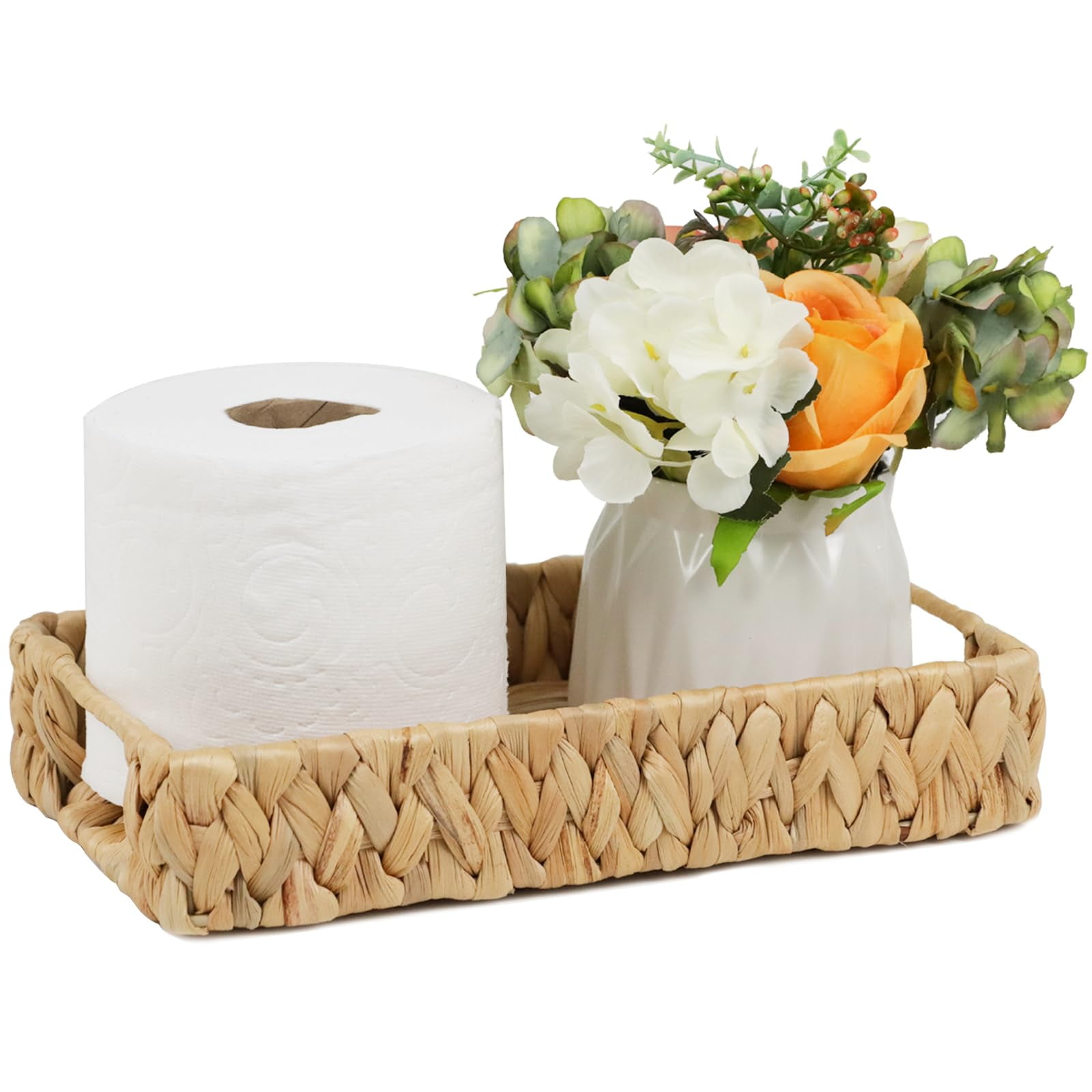 Bathroom Tray, 11 Inch Water Hyacinth Vanity Tray with Handle, Small ...