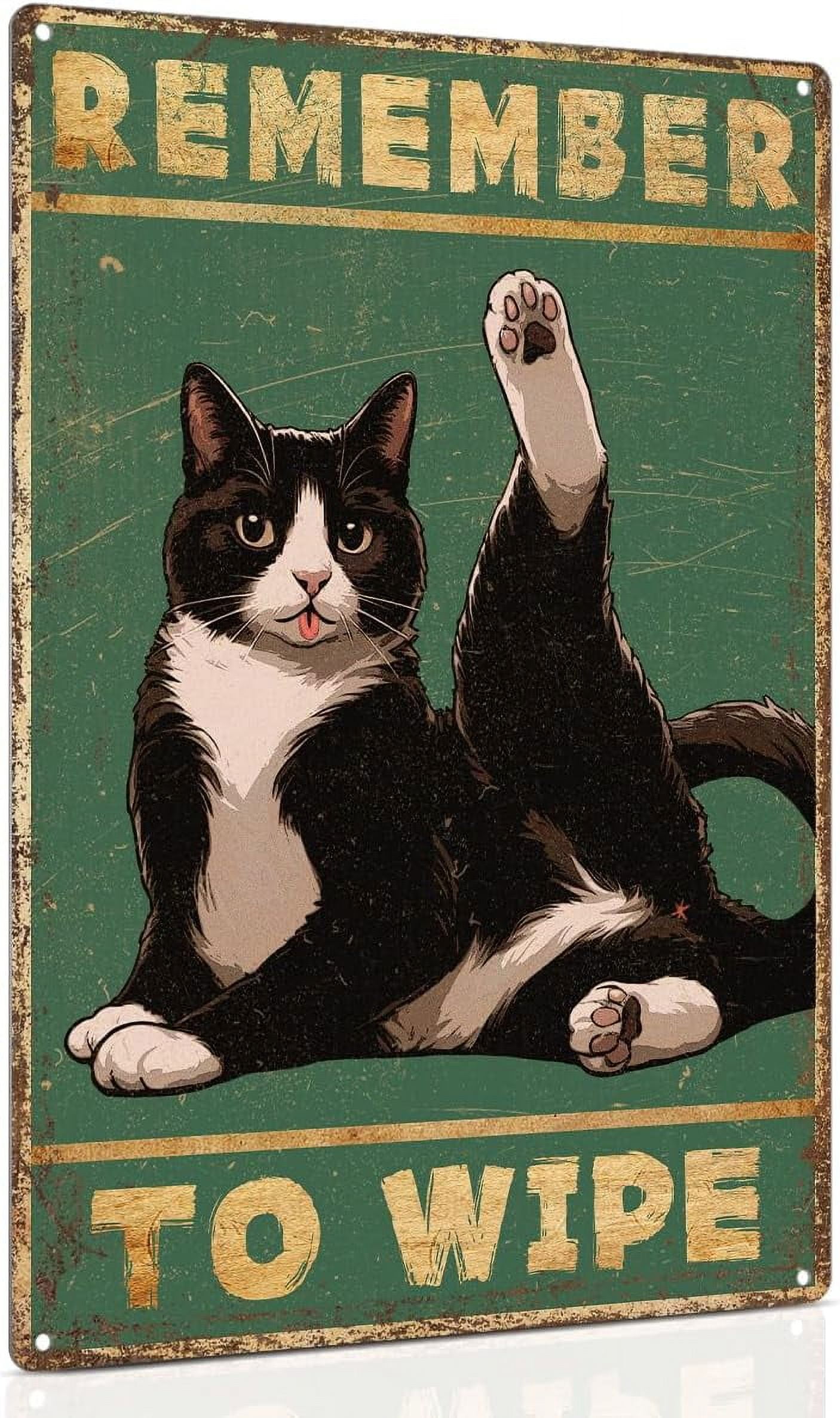 Bathroom Tuxedo Cat Sign - Remember to Wipe - Cat Lover Gift 8x12 Inch ...
