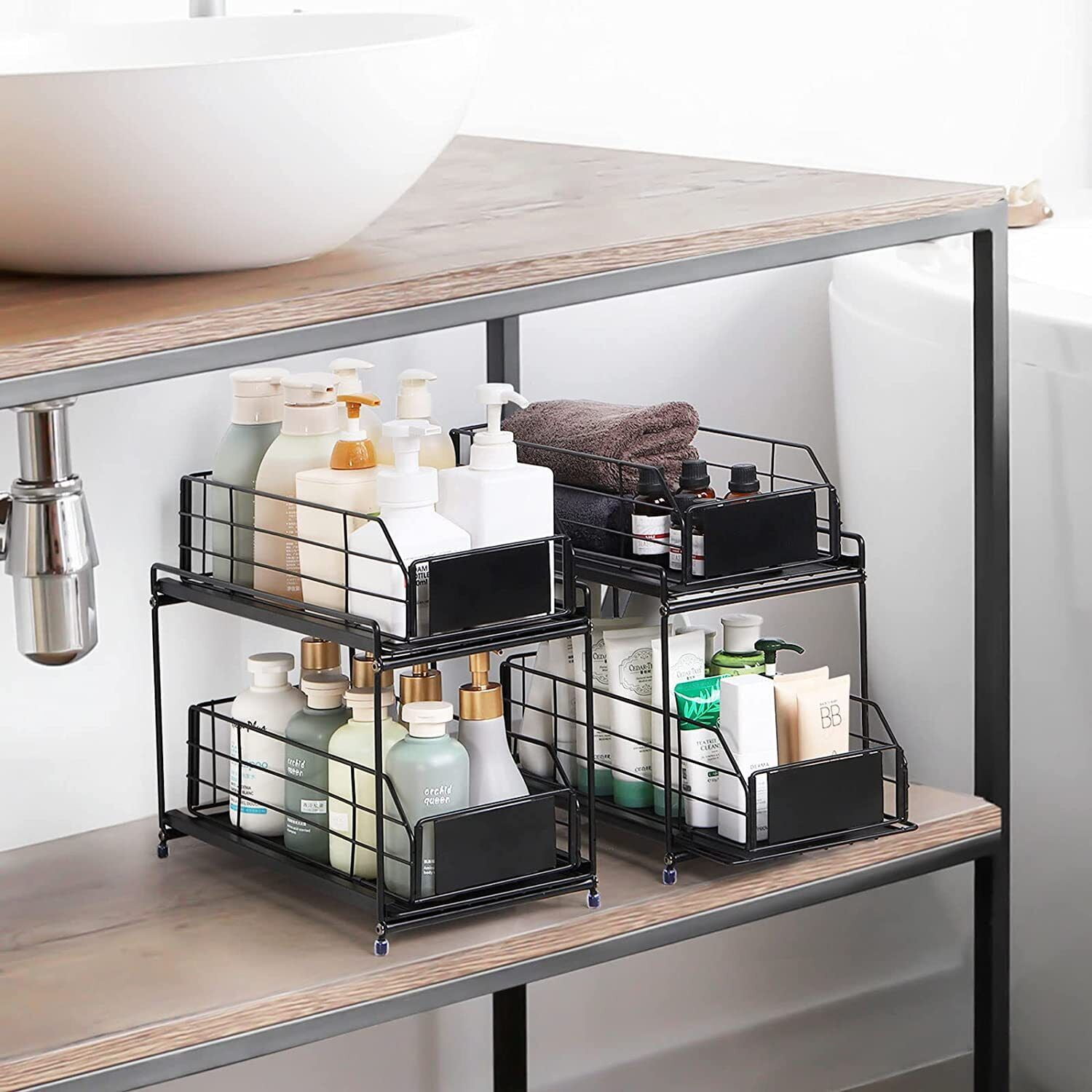 Bathroom Under Sink Storage Sliding Basket Drawers 2-level Basket ...