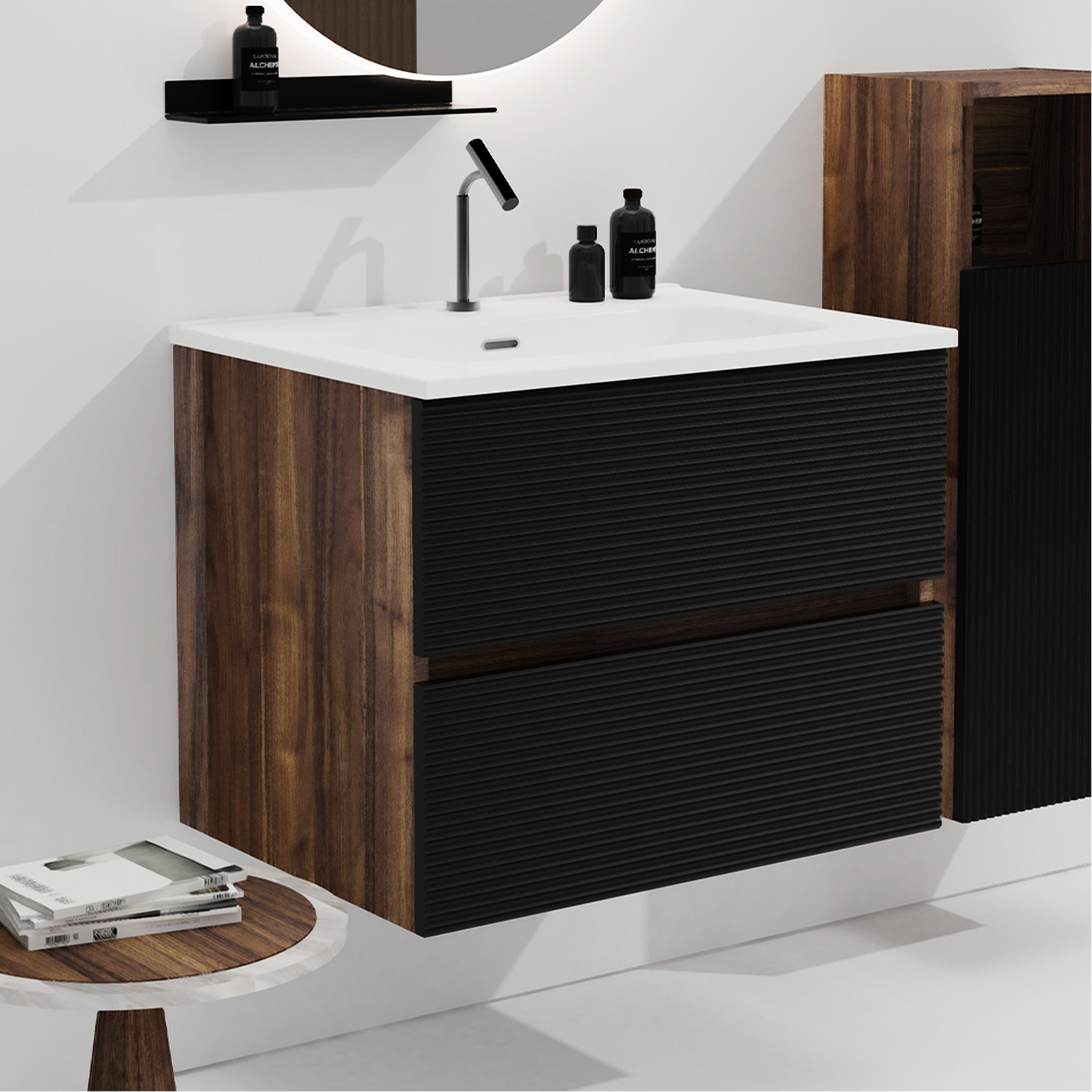 Bathroom Vanity 24" - Soft Black & Walnut Finish. Modern With Overflow ...