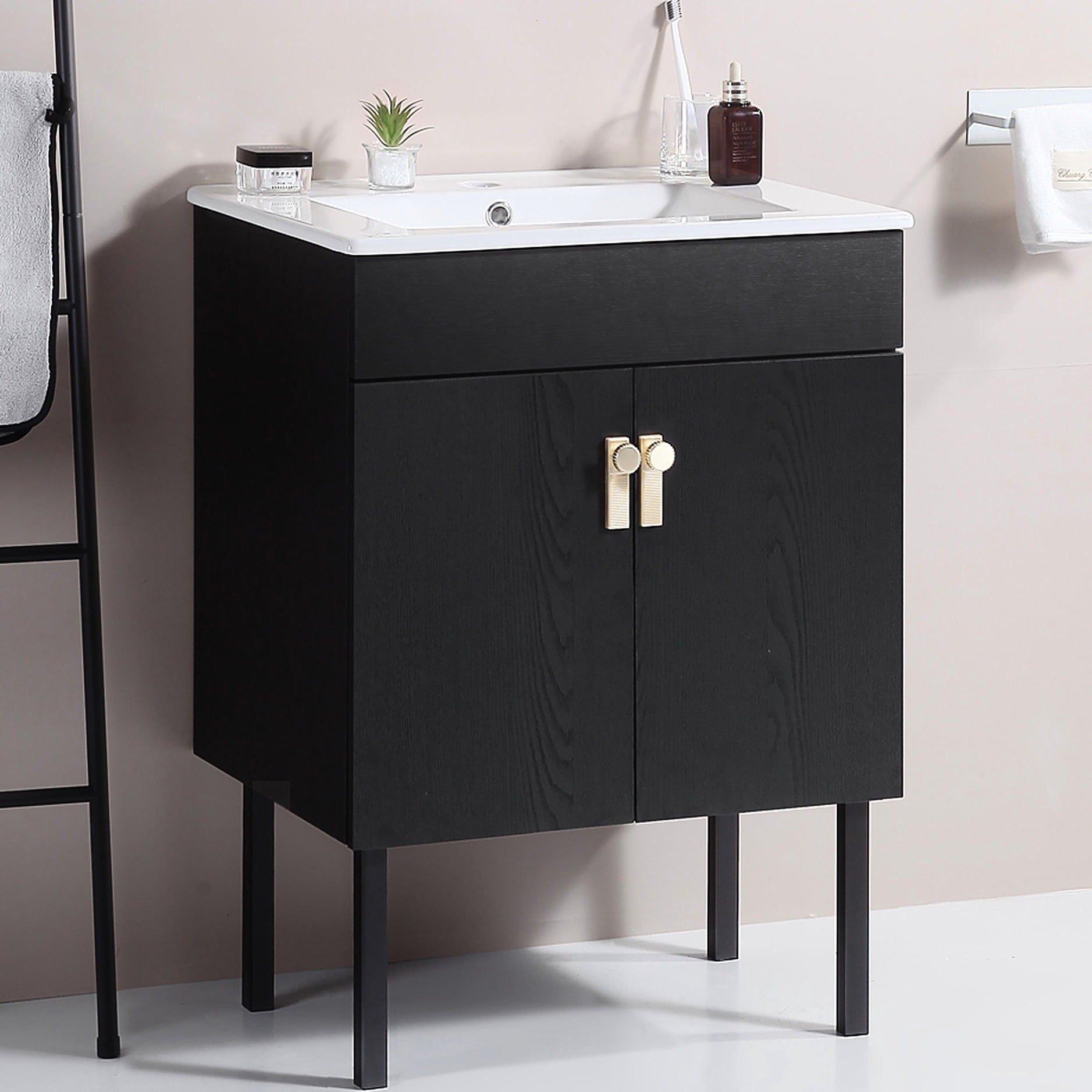 Bathroom Vanity 24" With Metal Leg And Ceramic Basin - Black Color For ...