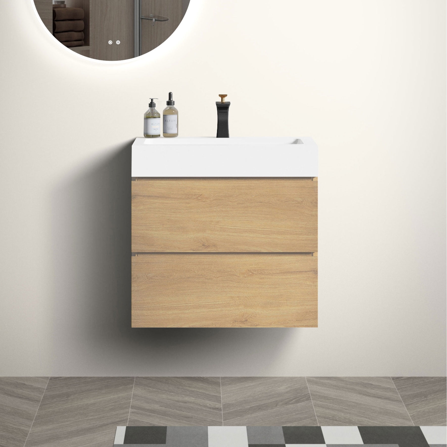 Bathroom Vanity / 24 in Depth, Melamine Material, Oak Color / Suits ...