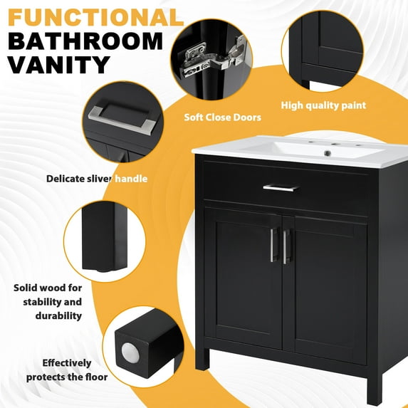 Bathroom Vanity 30-Inch Bathroom Vanity with Ceramic Sink and Ample ...