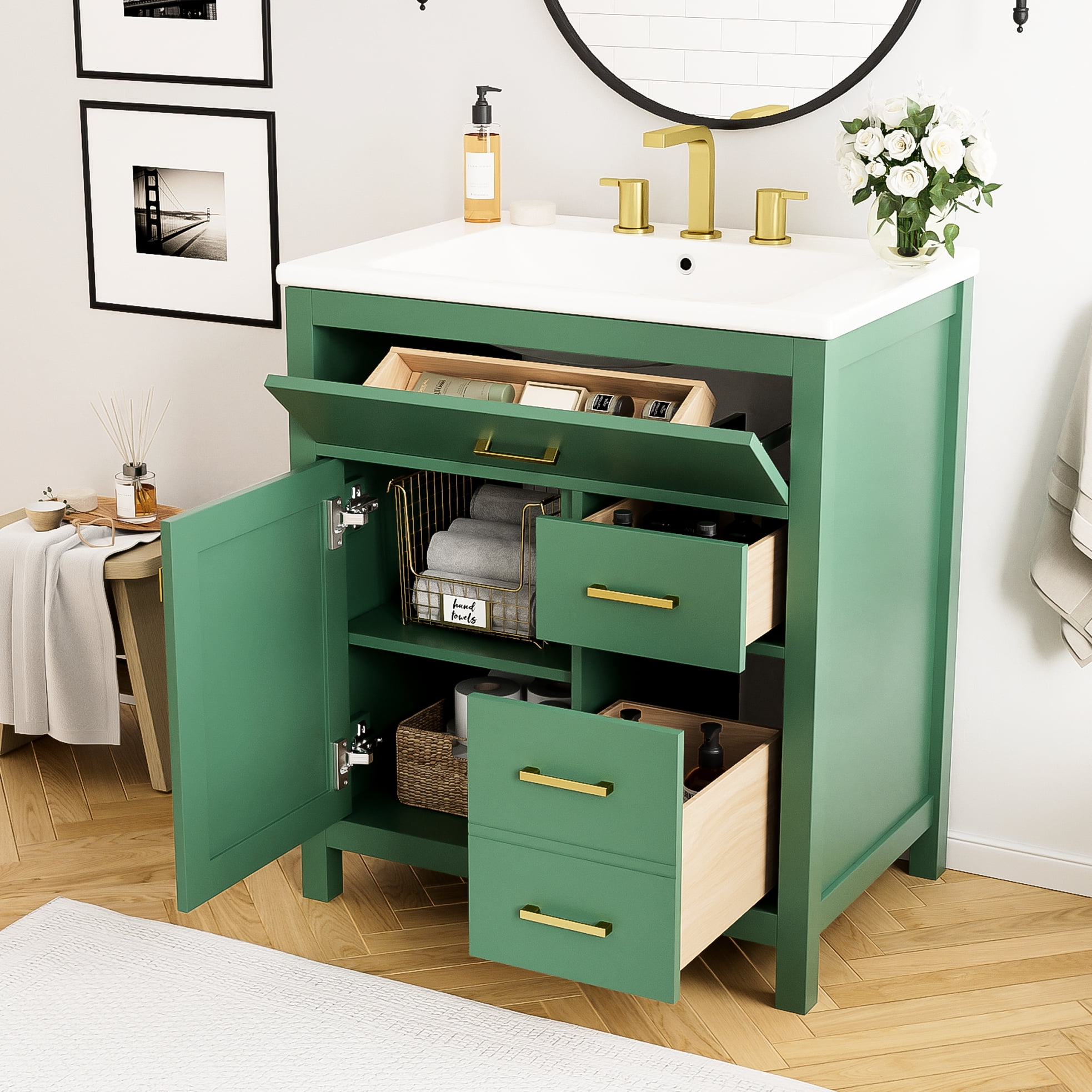 Bathroom Vanity 30-inch With Ceramic Sink And Ample Capacity. Compact ...