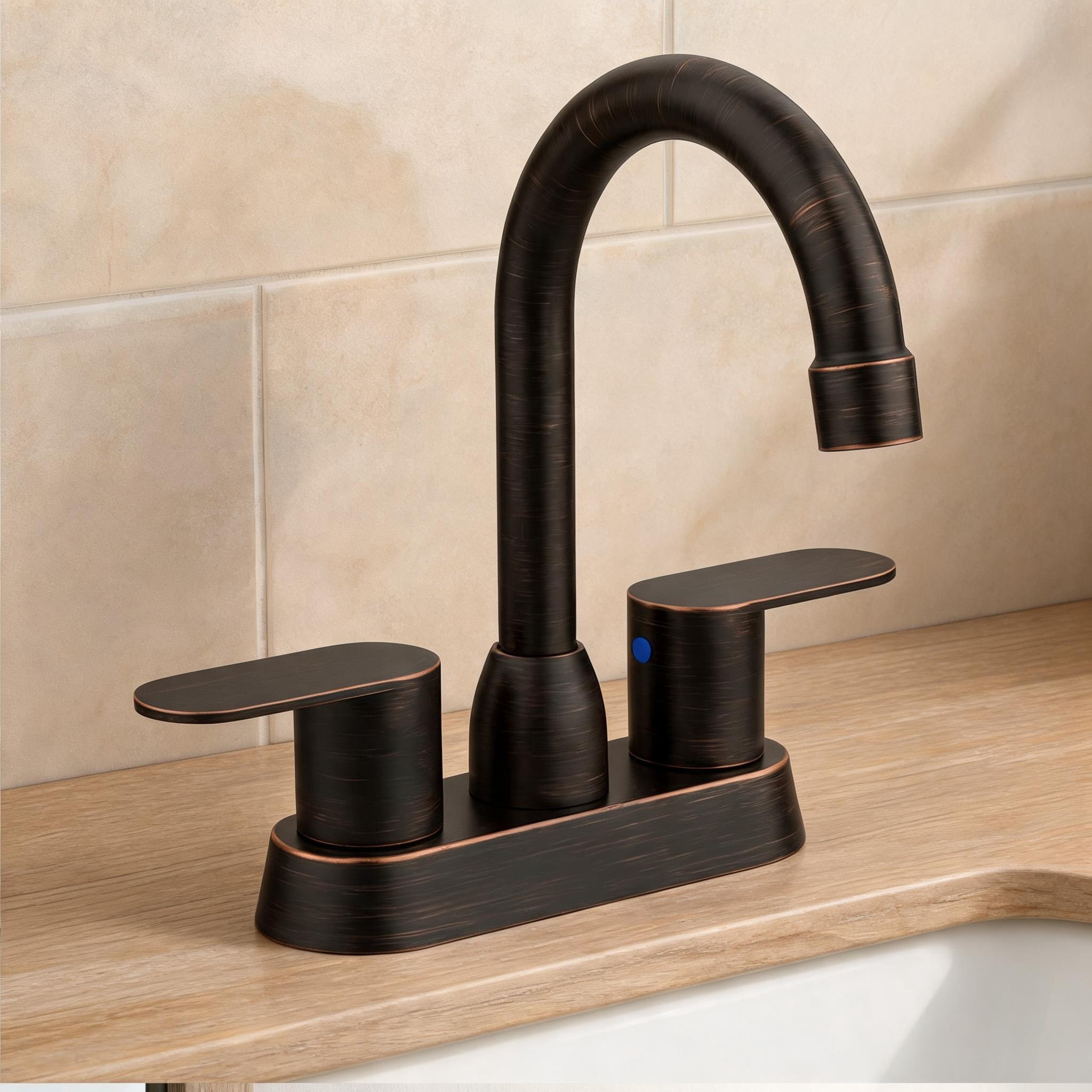 Bathroom Vanity 4 Inch Centerset 2-Handle High Arc Swivel Oil Rubbed ...