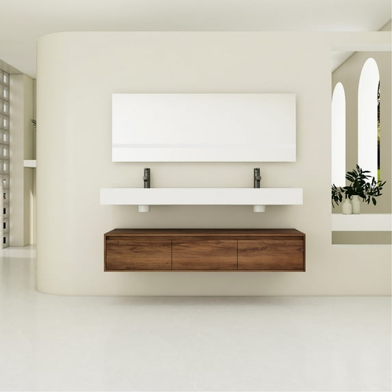 Bathroom Vanity - 60 Inch, Wall-Mounted, 45° Beveled Handle Drawers ...