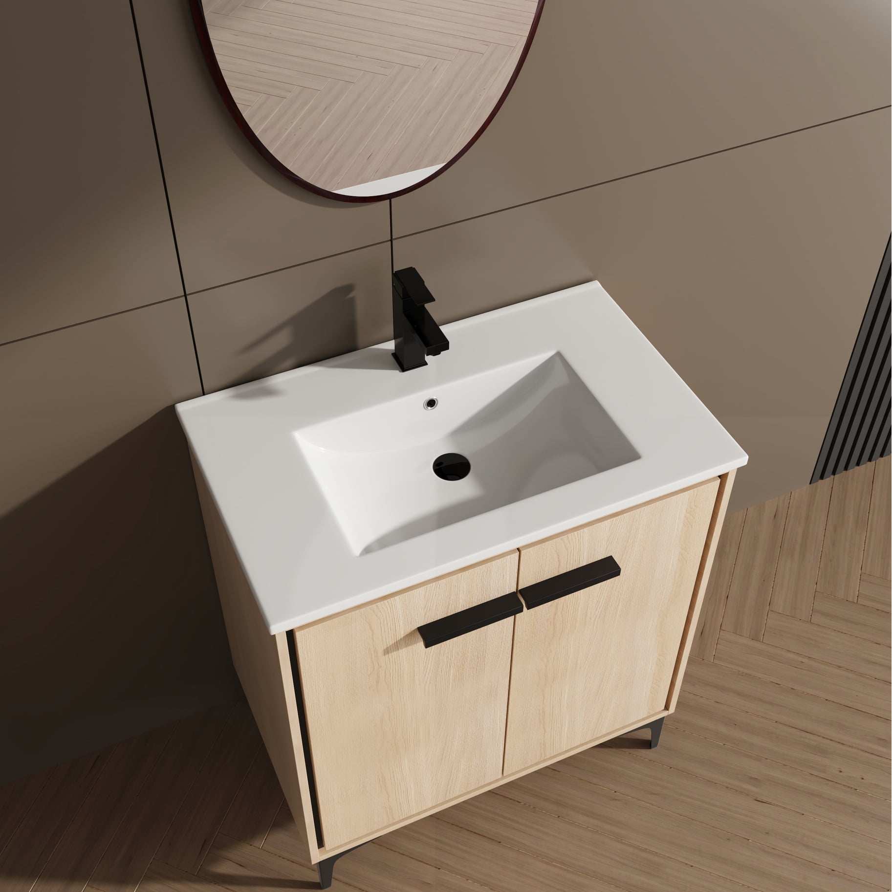 Bathroom Vanity Base Cabinet with Basin / 30 Inch, Engineered Wood ...