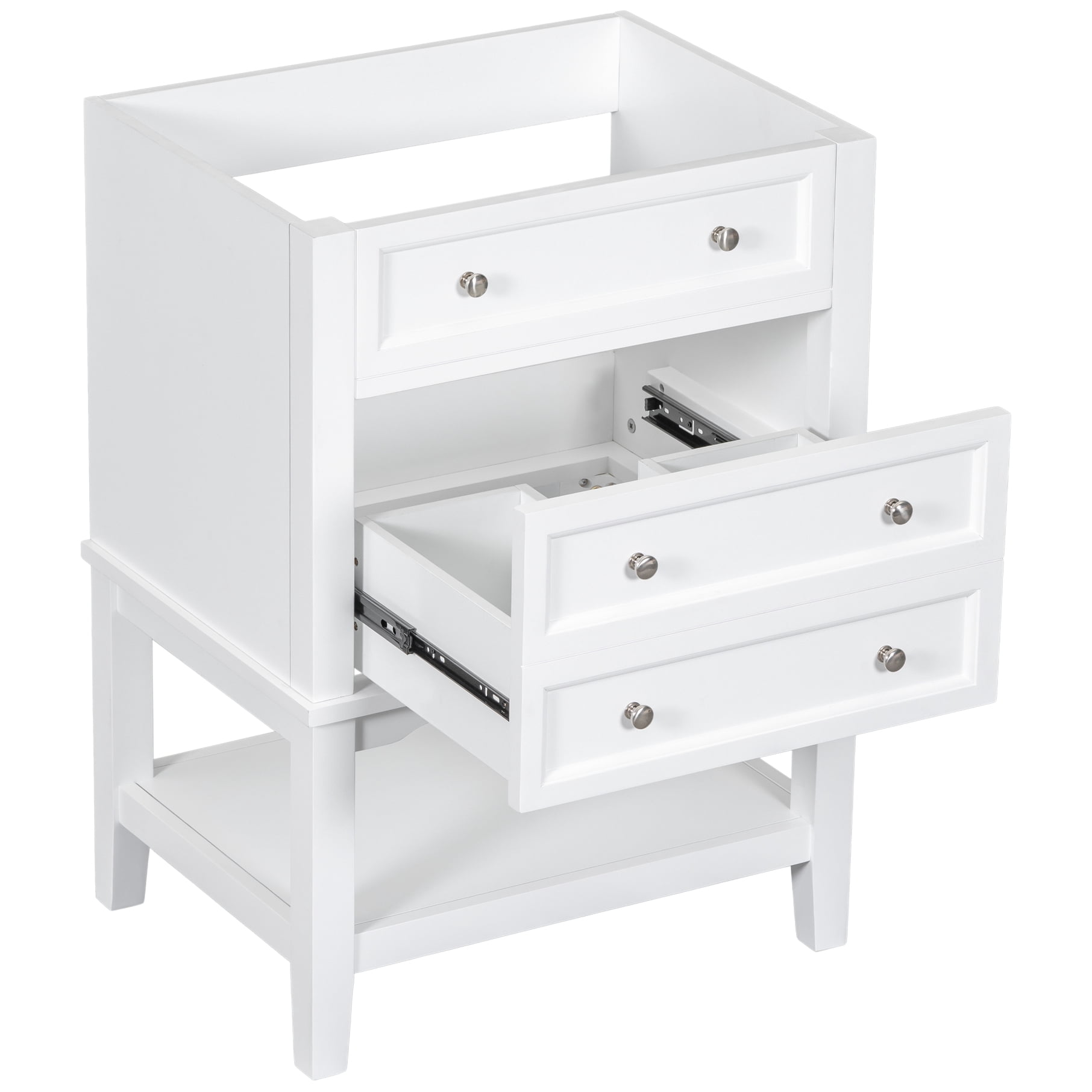 Bathroom Vanity Base Only - White, Solid Wood & , With Drawer And Open ...