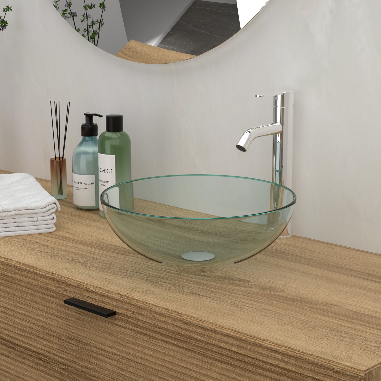 Bathroom Vanity Bathroom Artistic Tempered Glass Vessel Bathroom Sink ...