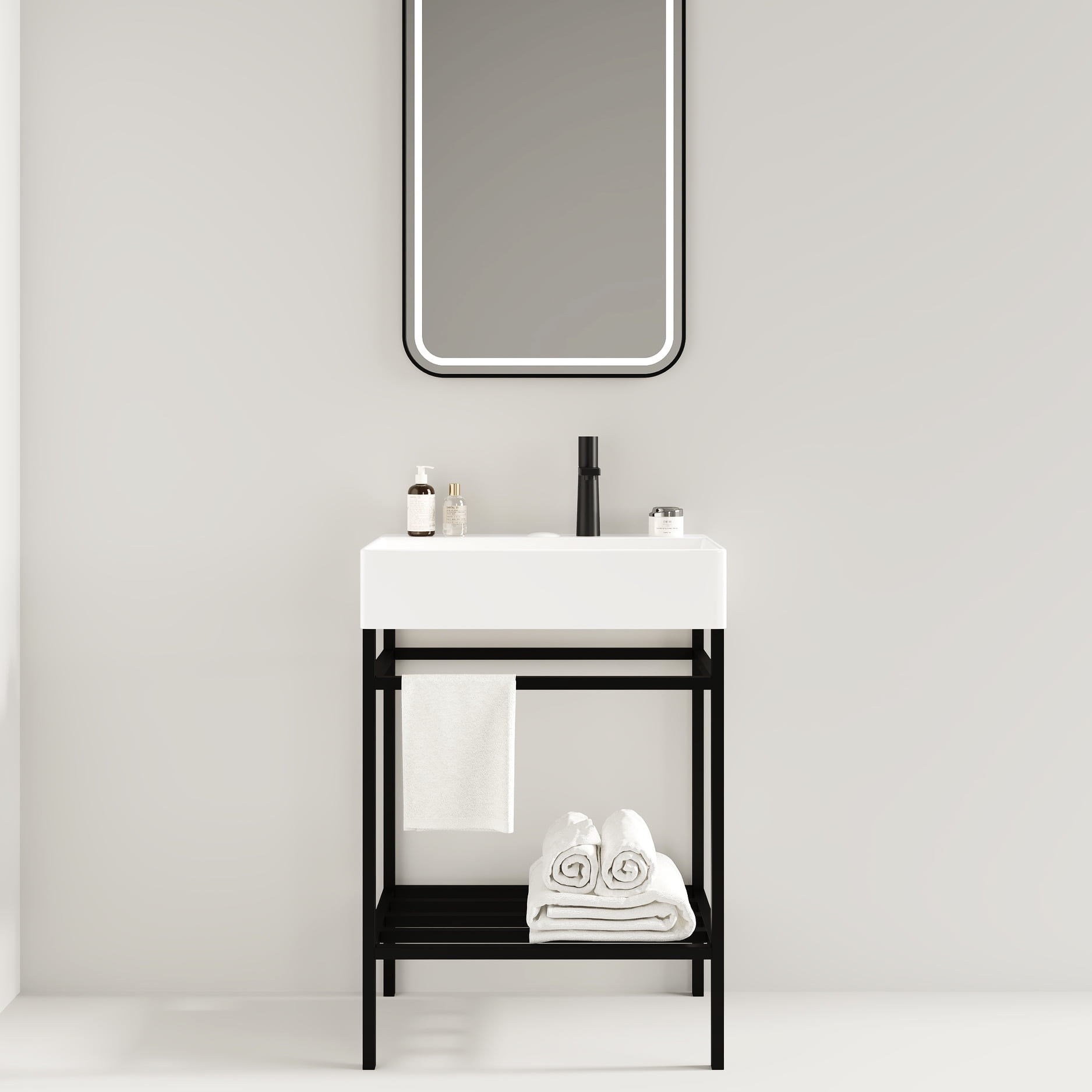 Bathroom Vanity With Ceramic Integrated Basin, 24" Freestanding Sink ...