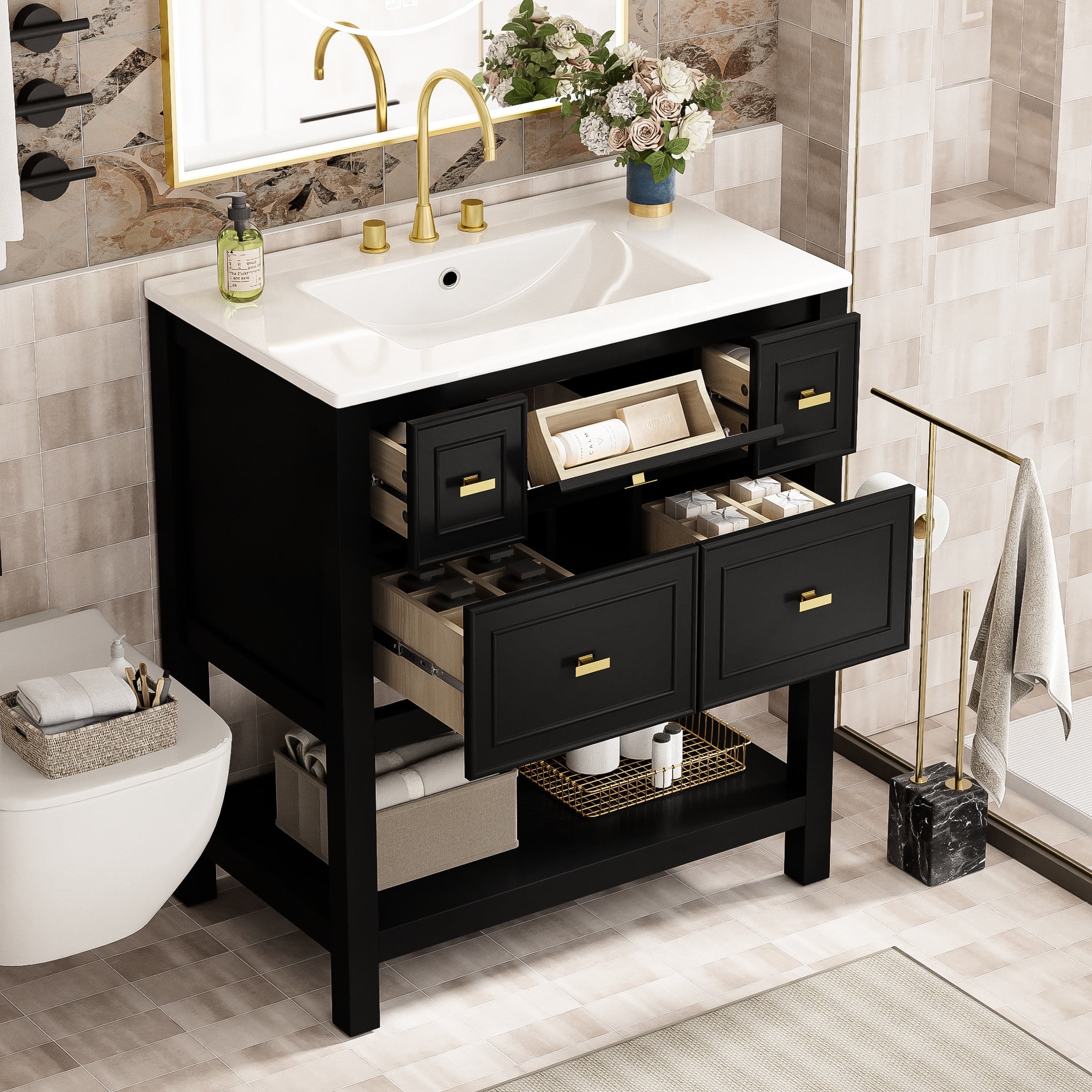 Bathroom Vanity Combo with 5 Drawers | Easy Assembly in Bathroom | High ...