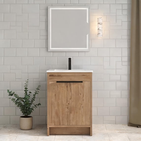 Bathroom Vanity, Compact 24-Inch Freestanding Cabinet with Ceramic Sink ...