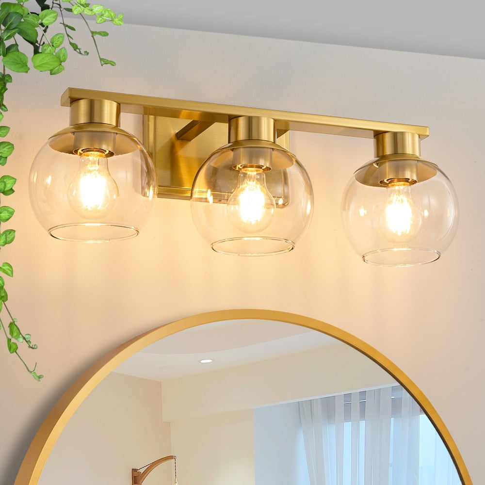 Deyidn 3-Lights Gold Dimmable Vanity Light, Clear Glass Shades, Up/Down ...