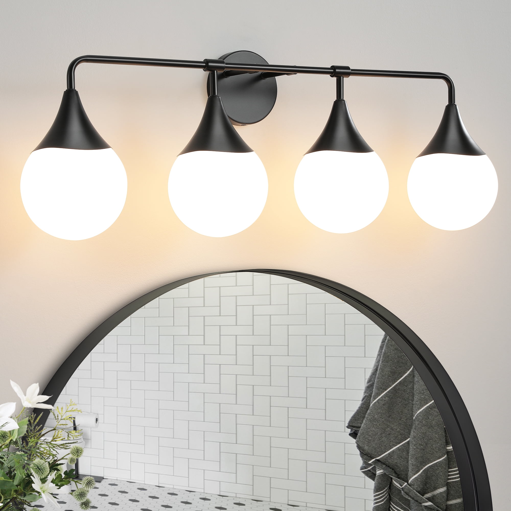 Bathroom Vanity Light 4-Lights Bathroom Lighting Fixtures Over Matte ...