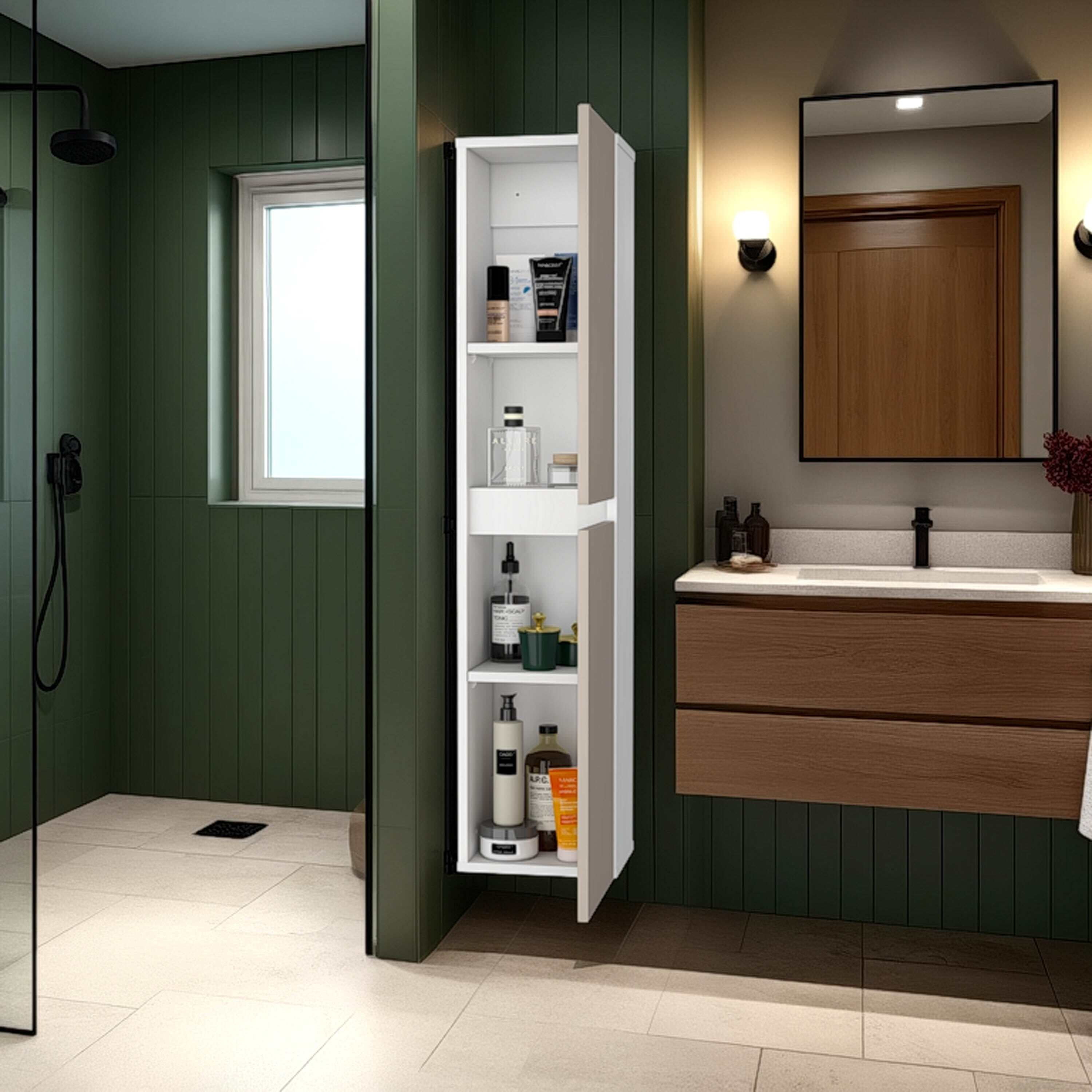 Bathroom Vanity, Light Beige and White 2-Door Wall Cabinet, Light Beige ...