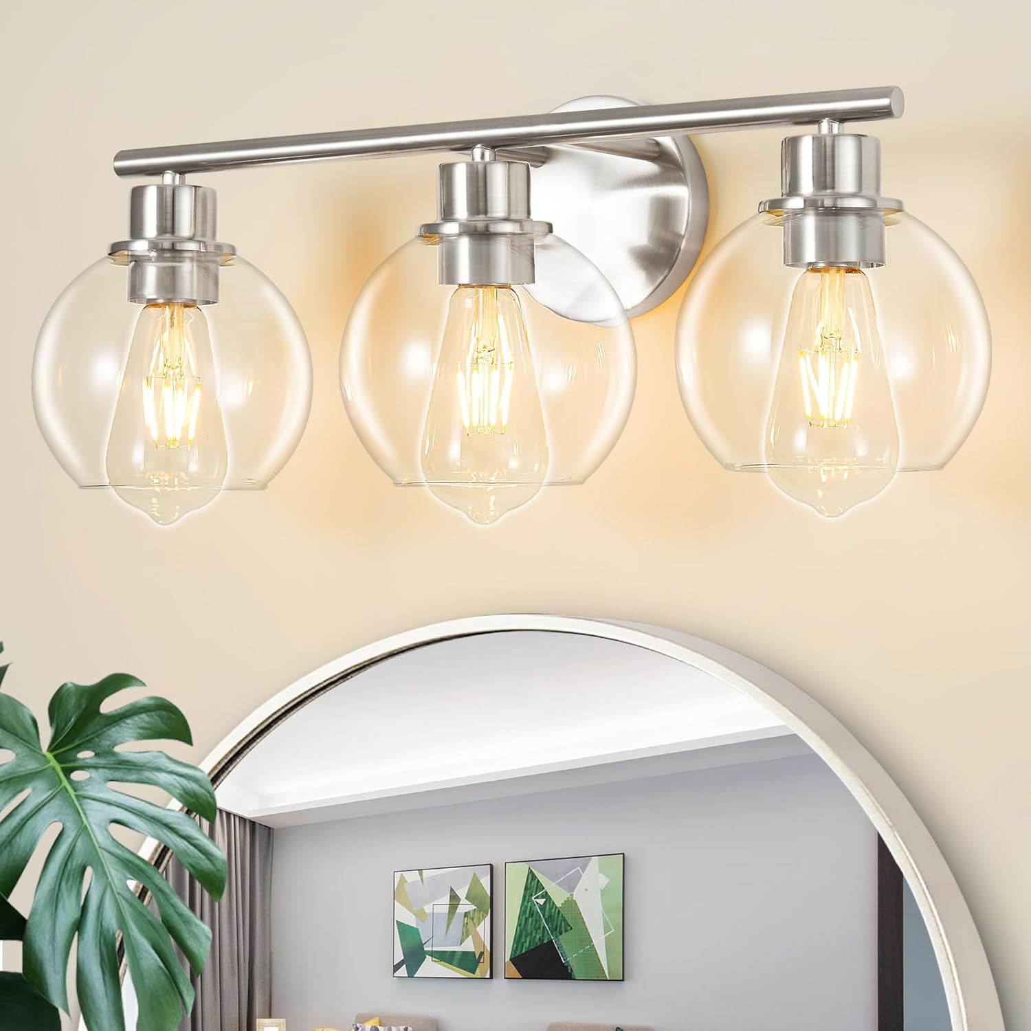 Bathroom Vanity Light with Clear Globe Glass Shade 3-Lights Bathroom ...