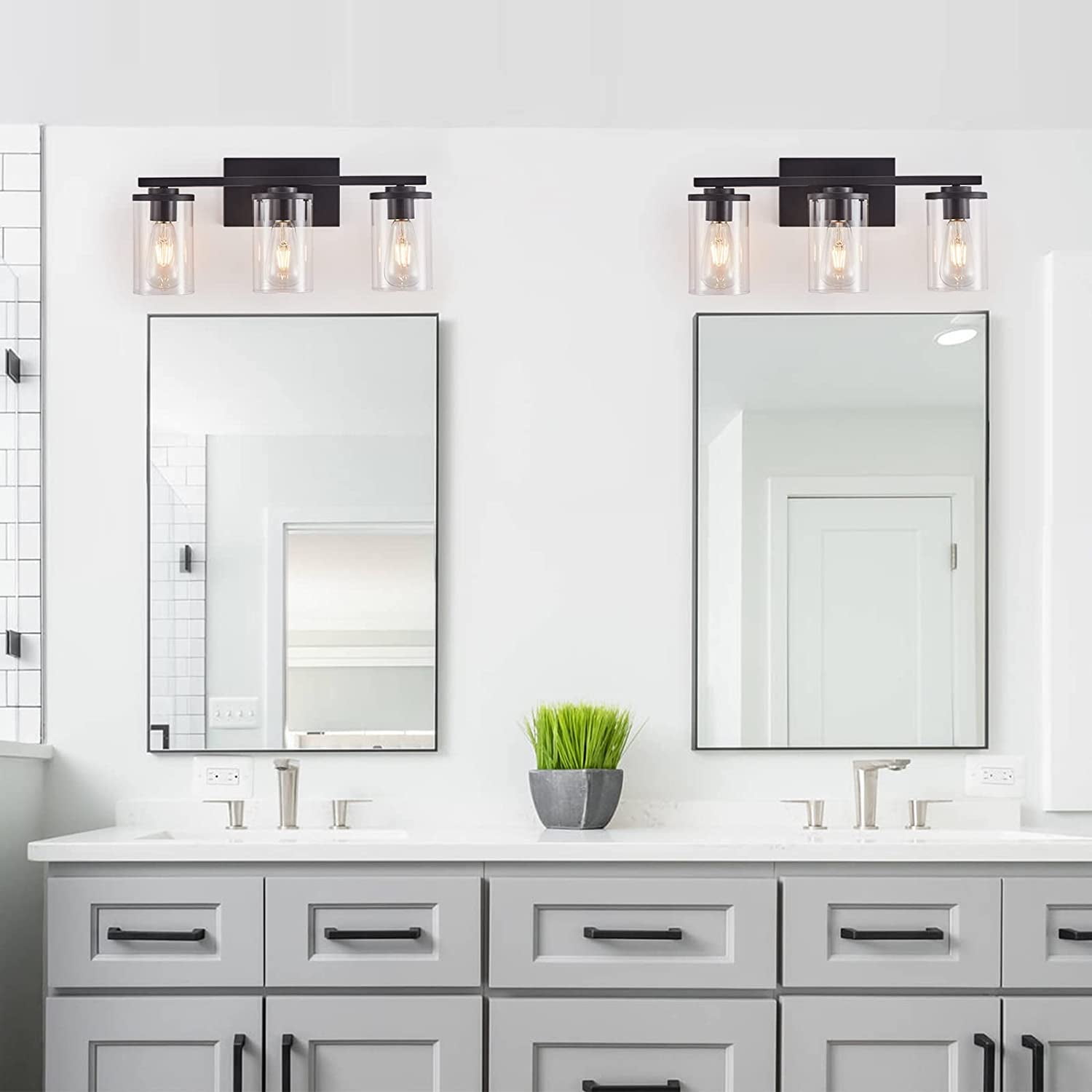 Bathroom Vanity Light Fixtures, 3-Light Vanity Wall Sconces with Clear ...