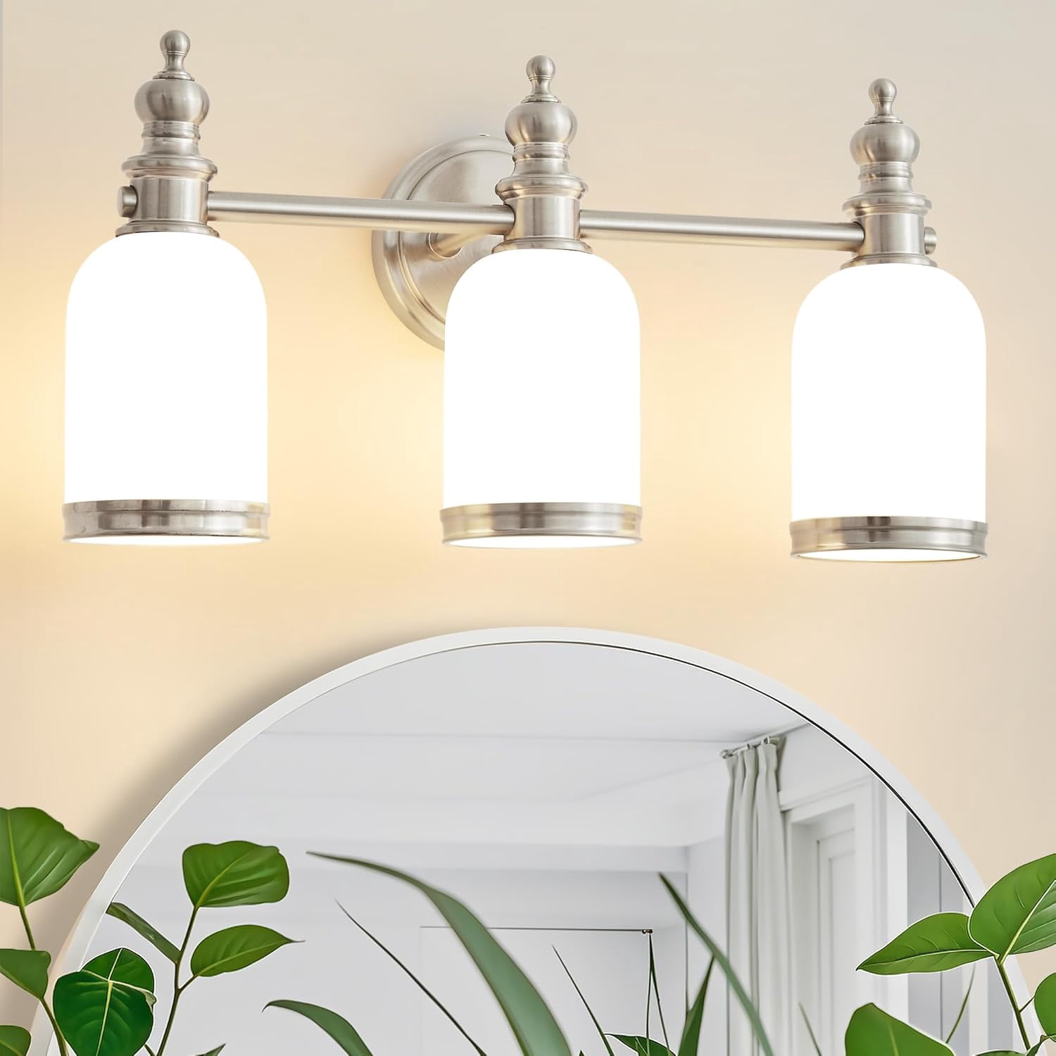 Bathroom Vanity Light Fixtures 3-Lights Brushed Nickel Vanity Light ...