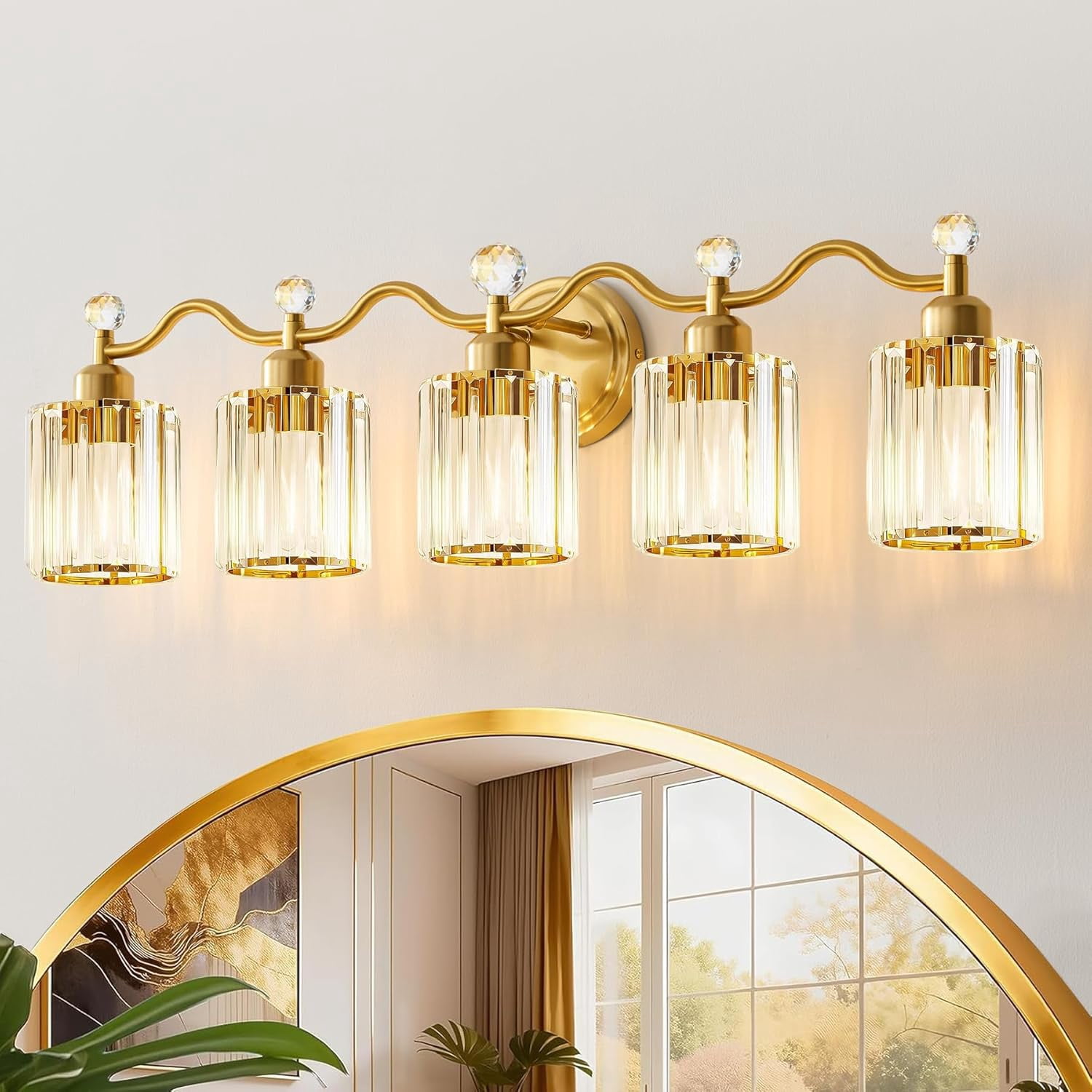 Bathroom Vanity Light Fixtures 5-lights, Gold Crystal Vanity Lights for ...