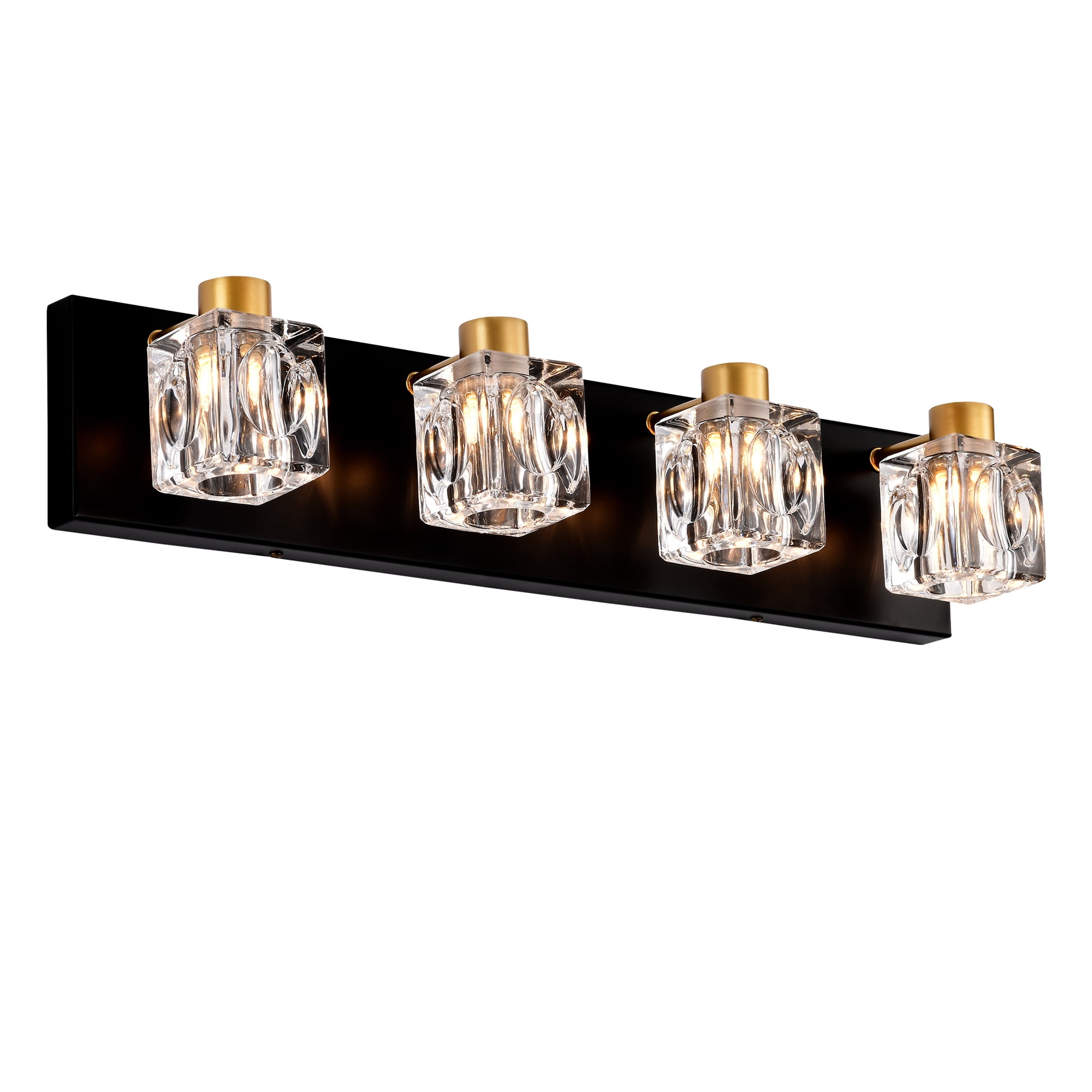 Bathroom Vanity Lights 4-Light Matte Black + Gold Bathroom Light ...
