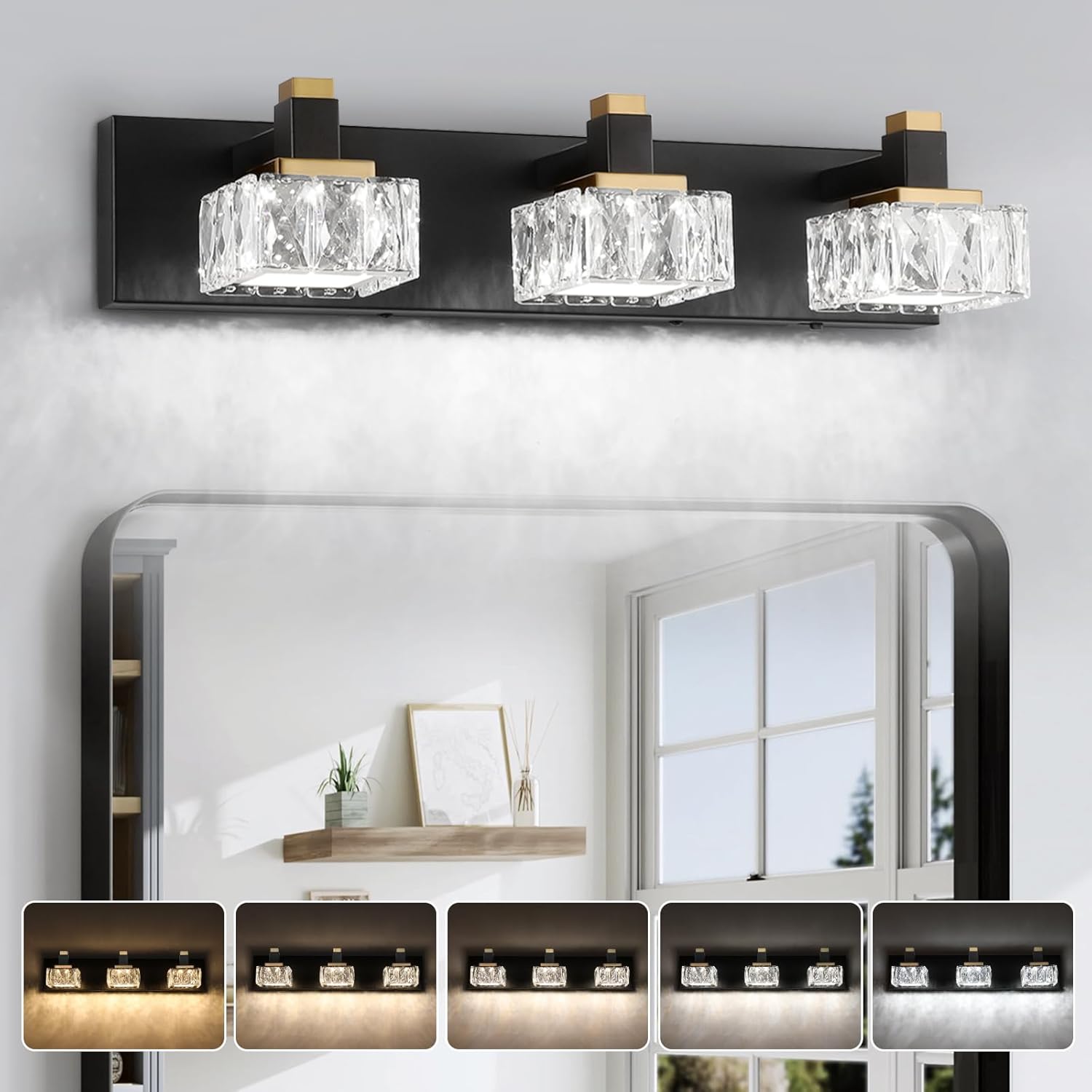 Bathroom Vanity Lights Over Mirror,3-Light 5CCT Led Vanity Lights Black ...