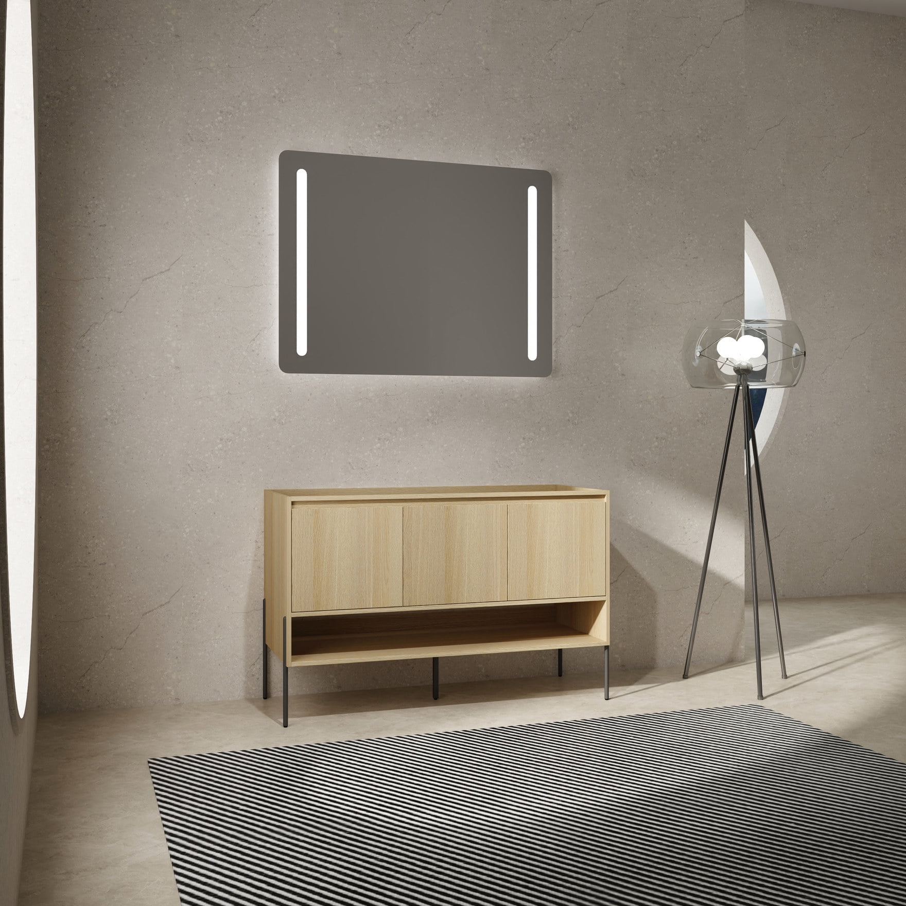 Bathroom Vanity Set / 48" Size, Three-Door Cabinet, Oak Main Color ...