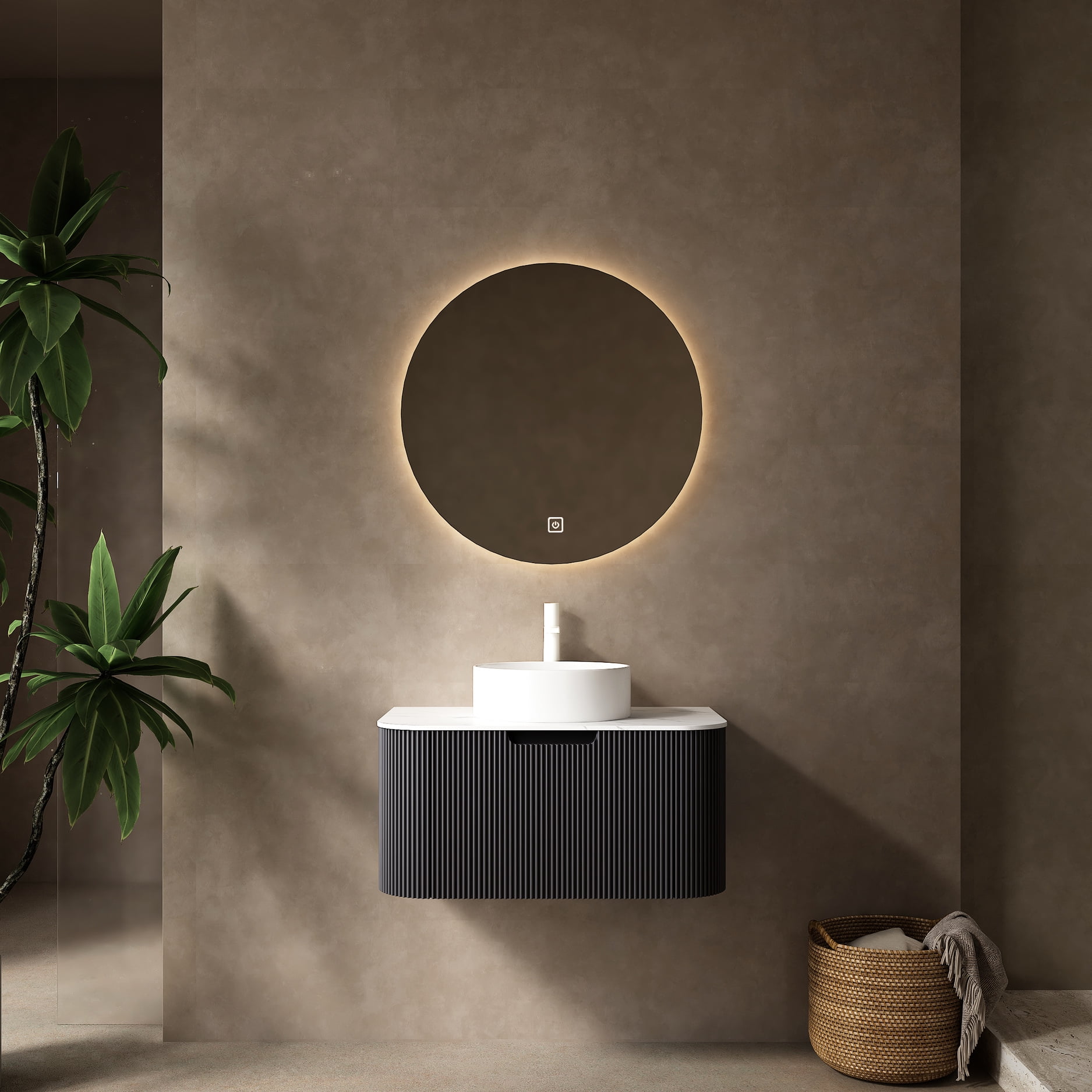 Bathroom Vanity With Sink. 30" Modern Design. White Ceramic Basin, Black Plywood. Ample Storage ...