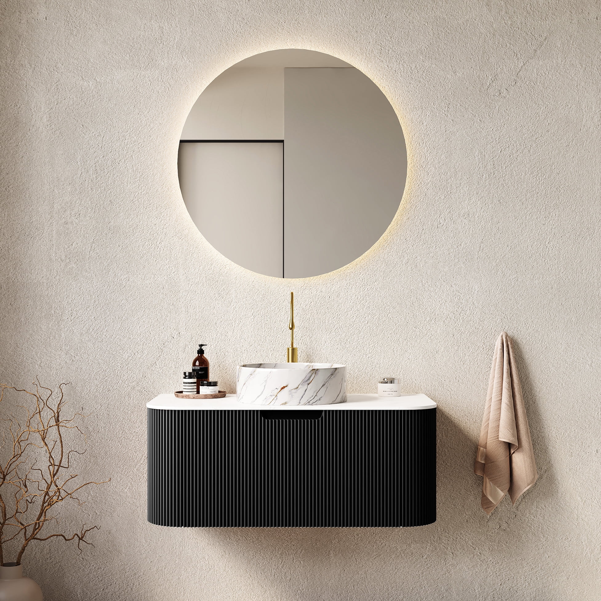 Bathroom Vanity With Sink 36". Floating Unit. White Ceramic Basin Stone ...