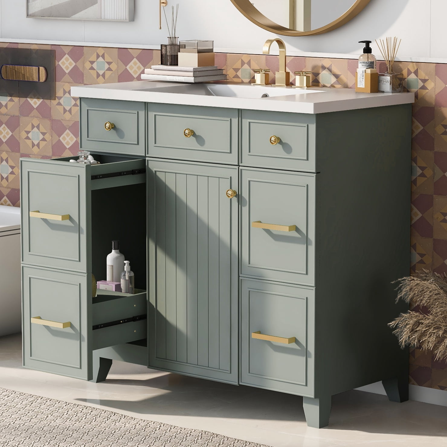 Bathroom Vanity with Sink, 36 Inch Vanity Cabinet Set with Single Sink ...