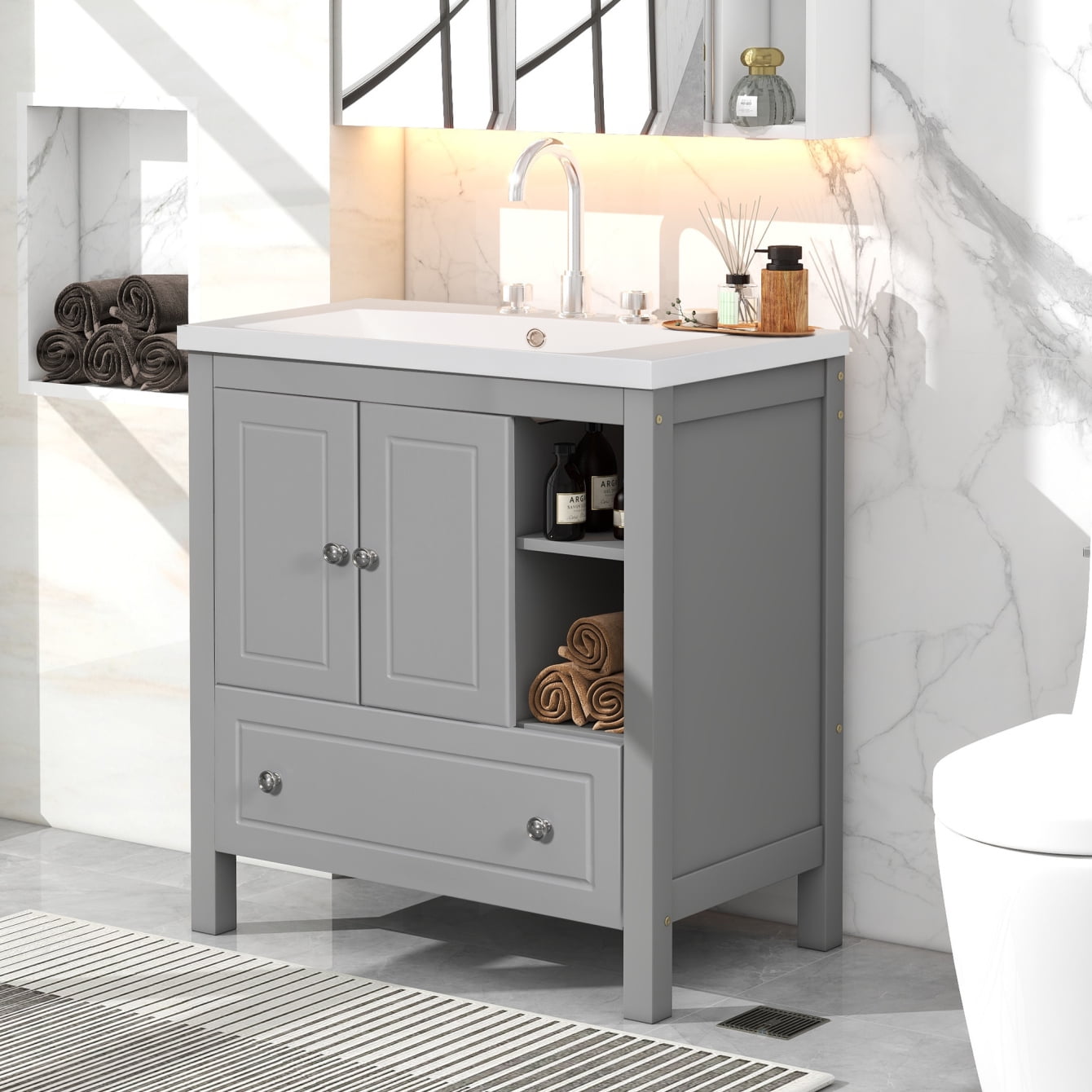 Bathroom Vanity with Sink, Multi-functional Bathroom Cabinet with One ...
