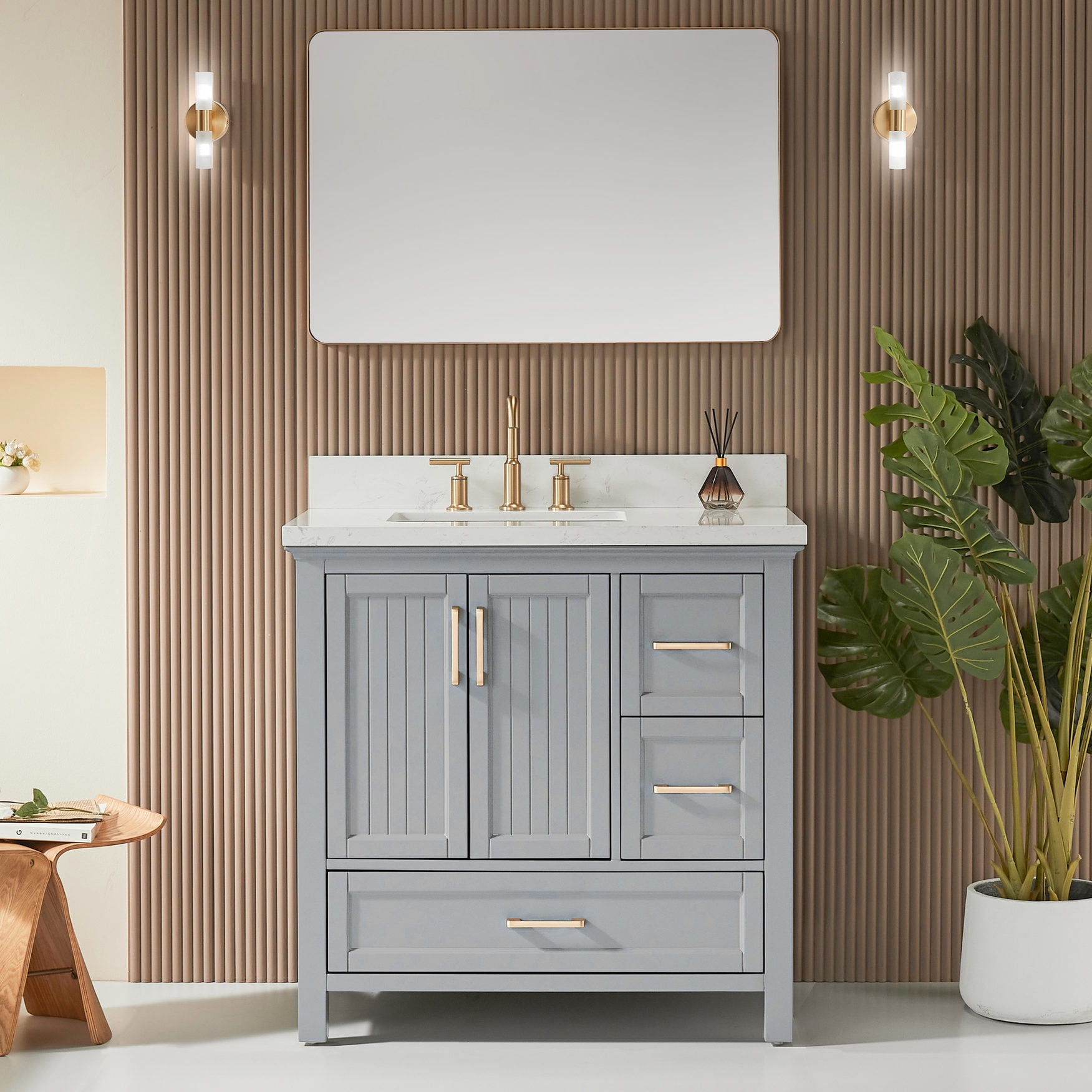 Bathroom Vanity Unit / Grey Color, Humanized Basin Design, Soft Close ...